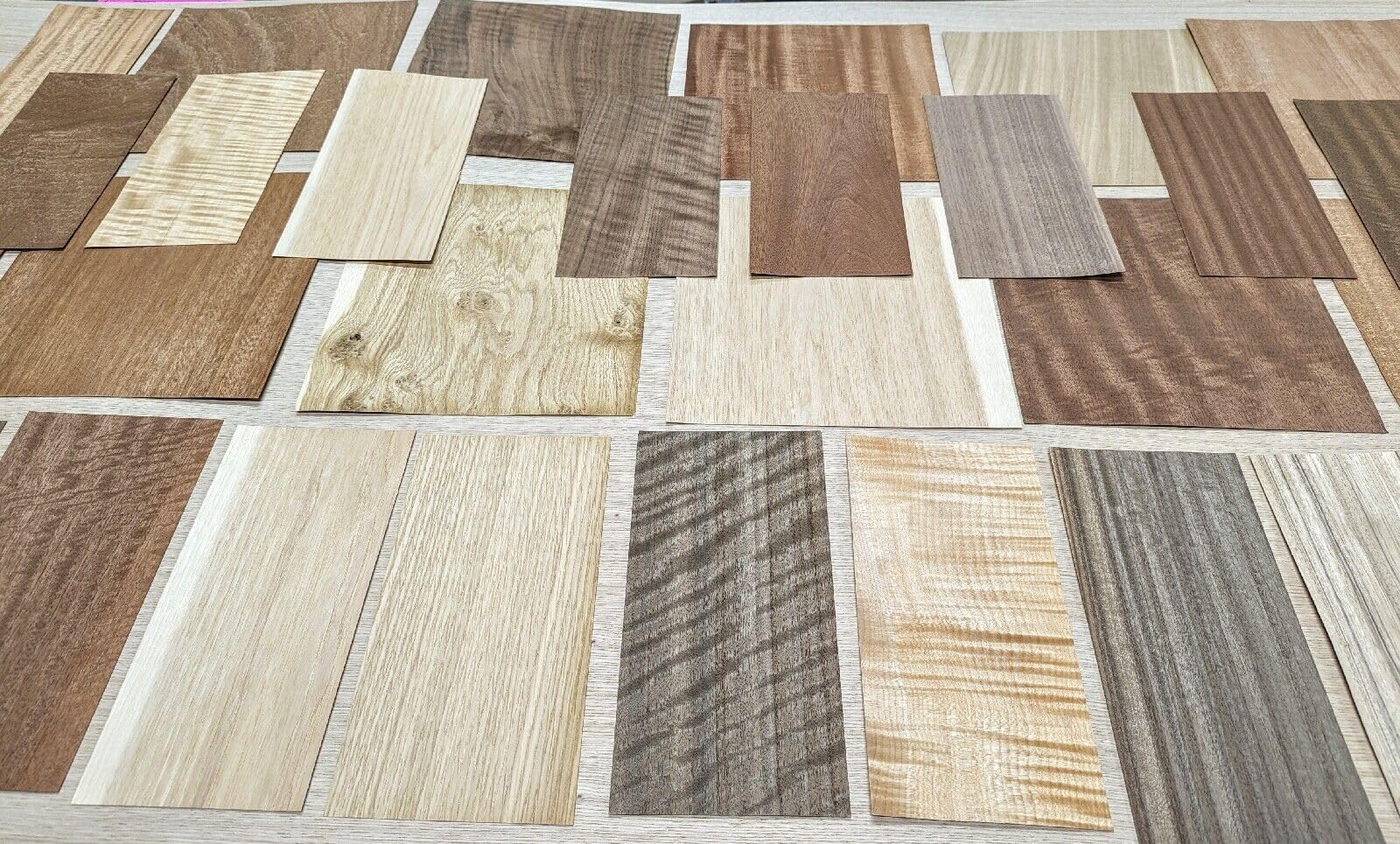 Wood Veneer Sample Pack 30 Pieces Variety Species Domestic Exotic raw 1/42" # 1
