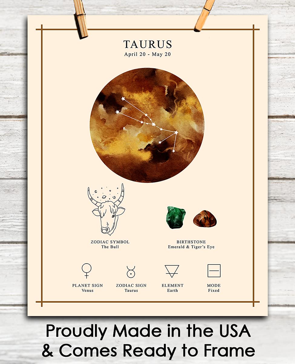Taurus Zodiac Astrology Poster: Unique Astronomy Boho Wall Art Poster for Home, Office, Bedroom & Living Room Decor - Unframed Posters 11x14"