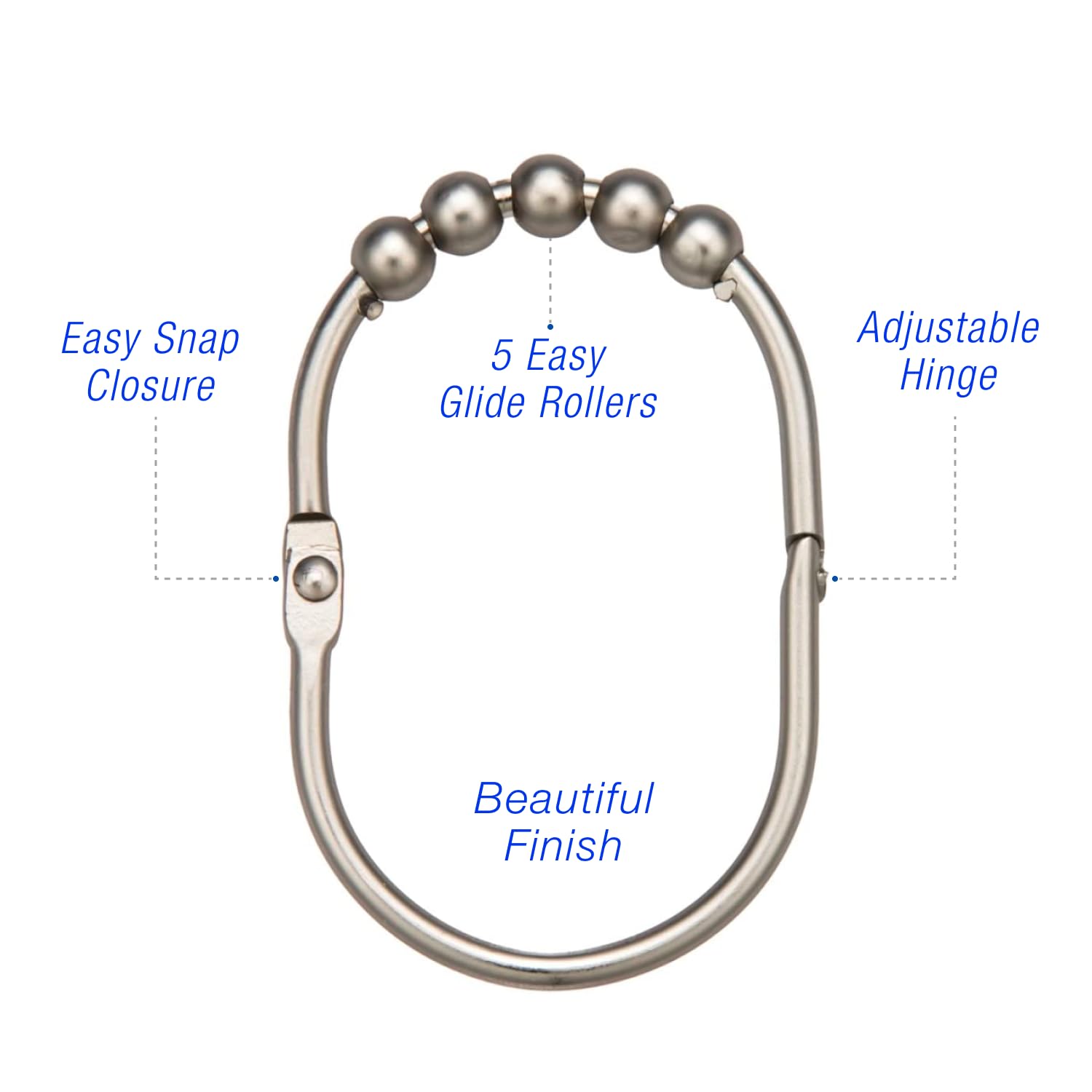 2 Lb. Depot Wide Shower Curtain Rings - Set of 12 Easy Glide Rollers with Polished Nickel Finish - Stainless Steel Shower Hooks for Straight and Curved Rods - Decorative and Durable for Any Bathroom