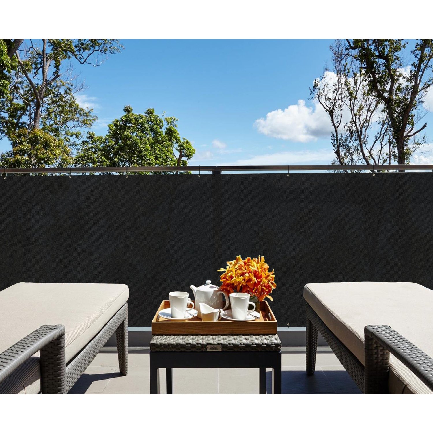 TANG 3' x 25' Black Balcony Privacy Screen Fence 200GSM Heavy Duty Windscreen for Apartment Porch Deck Outdoor Patio Backyard Patio Balcony UV-Proof