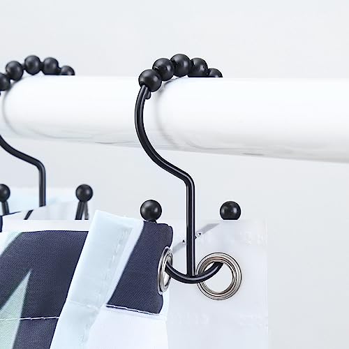 Shower Curtain Hooks, Goowin Shower Curtain Rings, Rust Proof Metal Black Shower Curtain Hooks, Free Sliding Shower Curtain Hooks, Double Shower Curtain Rings for Curtain & Liners, Black