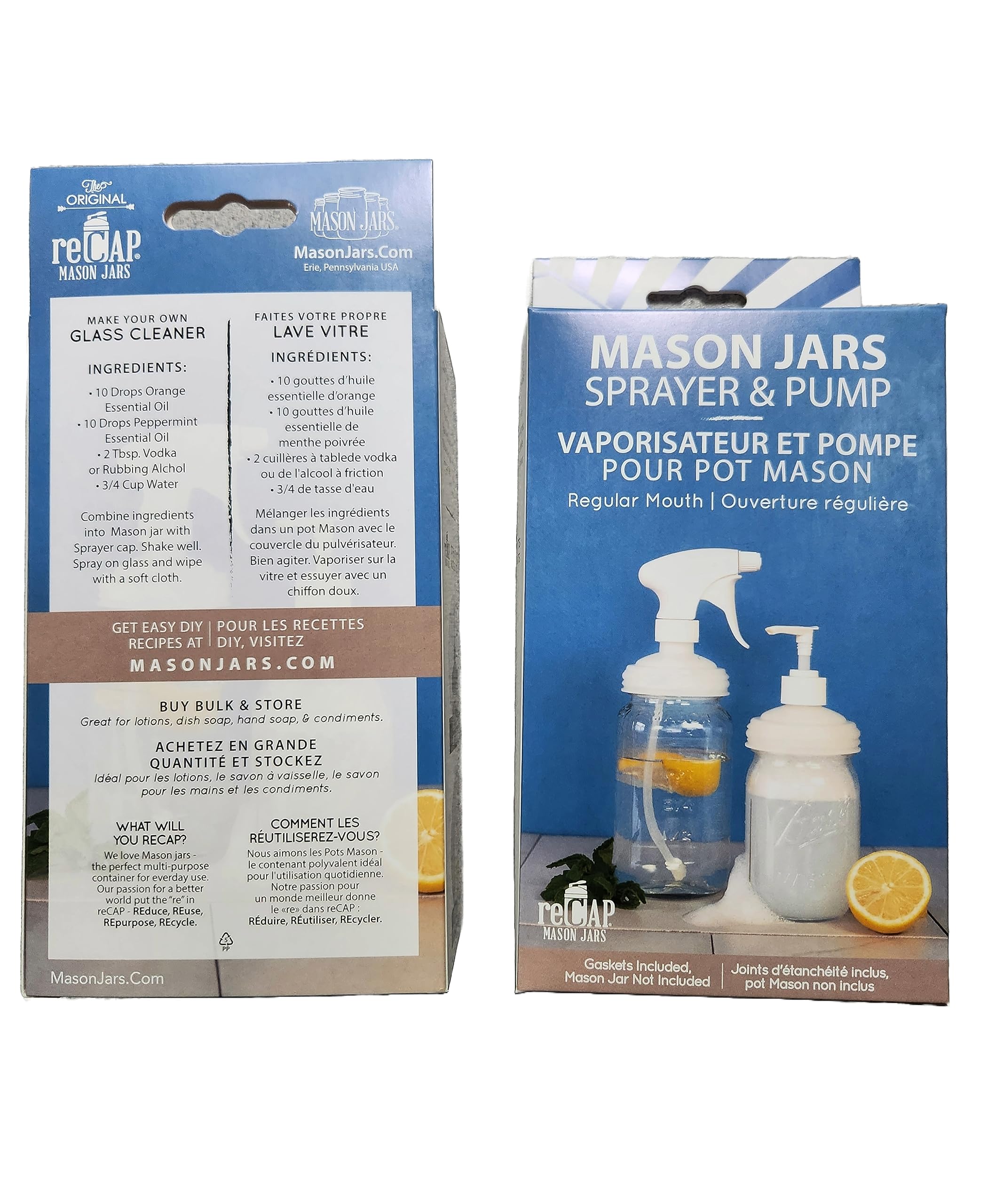 reCAP Mason Jar Sprayer and Pump Cap | Regular Mouth | Natural | Made in The USA | Leak-Proof | Freezer-Proof