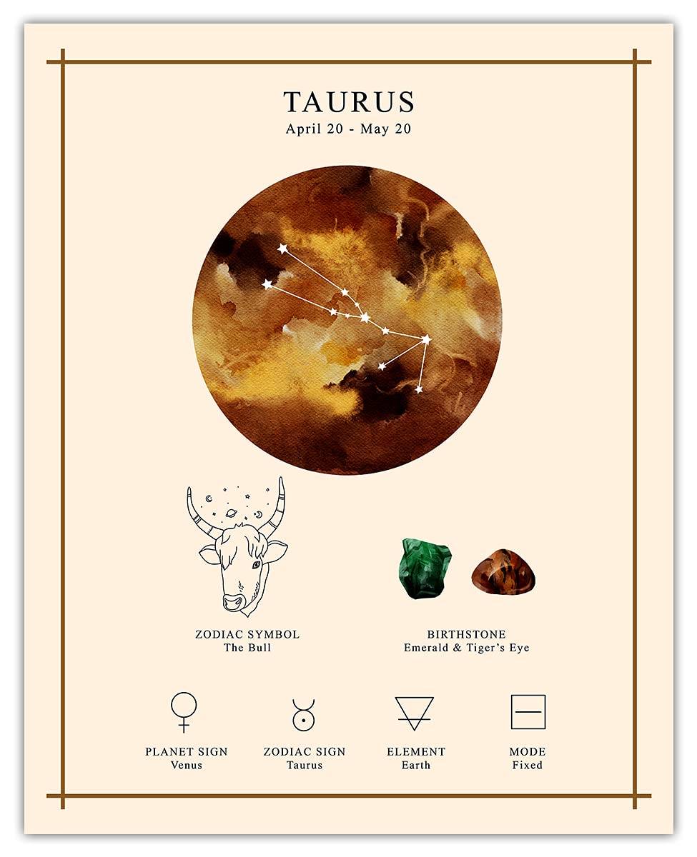 Taurus Zodiac Astrology Poster: Unique Astronomy Boho Wall Art Poster for Home, Office, Bedroom & Living Room Decor - Unframed Posters 11x14"