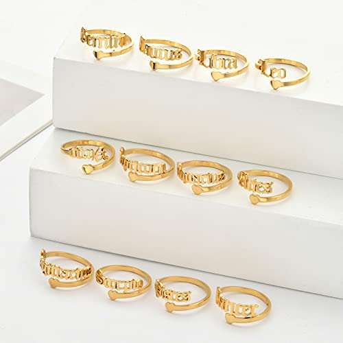 12 Zodiac Old English Letter Adjustable Stainless Steel Rings Gift for Women Dainty 12 Constellation Rings