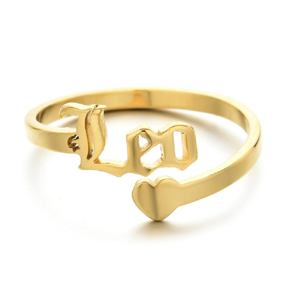 12 Zodiac Old English Letter Adjustable Stainless Steel Rings Gift for Women Dainty 12 Constellation Rings