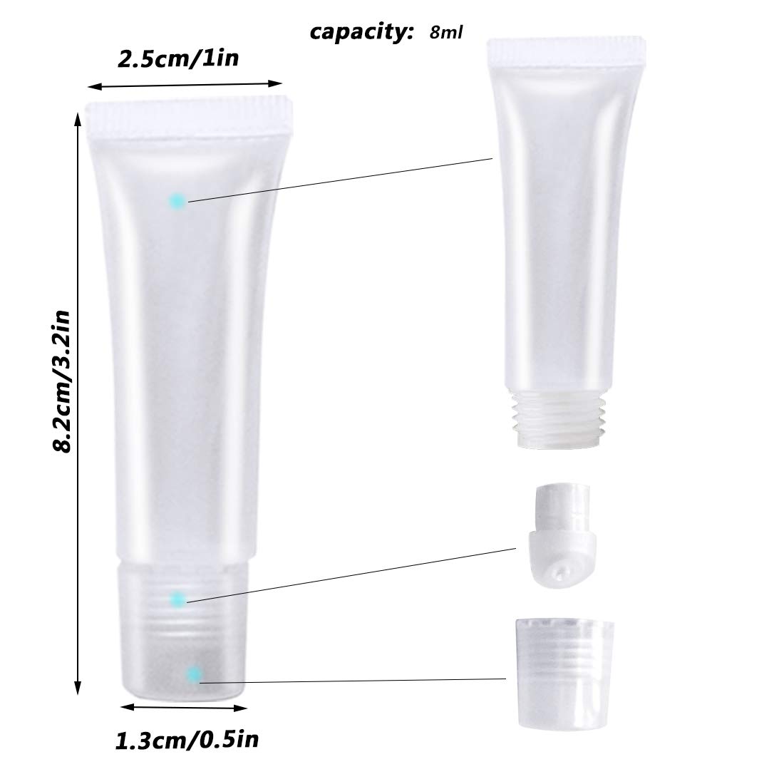 AYWFEY 20 Pcs 8 ml Empty Lip Gloss Tubes + Plastic Funnels + Pipette + Spatula, Refillable Travel Tubes, Clear Lip Balm Tubes, Empty Foundation Tube for DIY Lip Gloss Balm Cosmetic on Travel