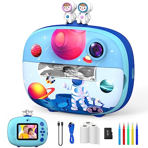 Acadia Kids Camera Instant Print, 12MP Selfie Camera for Kids Instant Print 2.4" Screen 1080P Ink Free Print Camera for Kids Christmas Birthday Gifts for Girls Boys Aged 3 4 5 6 7 8 9 10(Blue)
