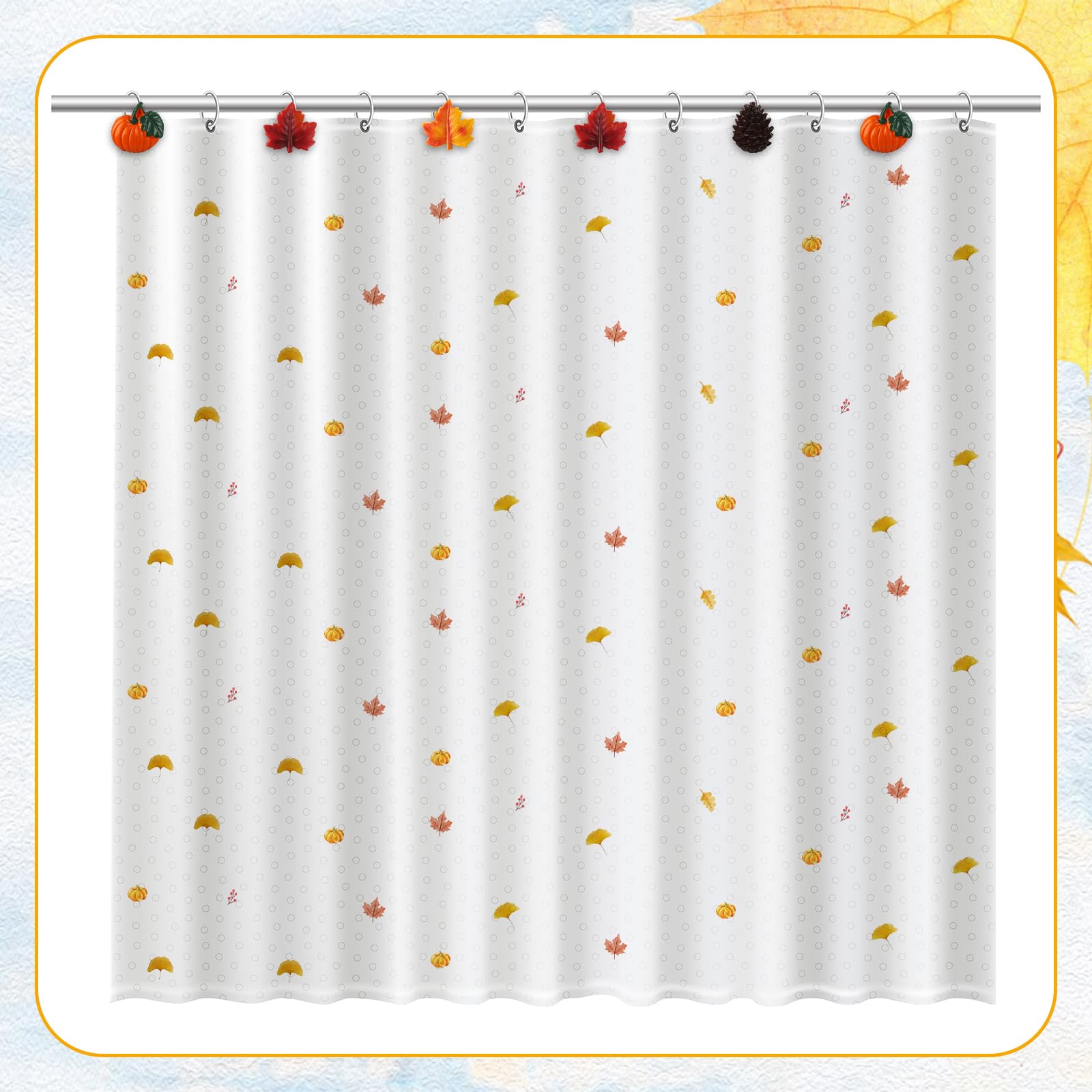 16 Pcs Thanksgiving Shower Curtain Hooks Maple Leaf Decorative Shower Curtain Hooks Farmhouse Autumn Fall Pumpkins Pinecone Metal Rustproof Shower Curtain Rings for Bathroom Bedroom Room