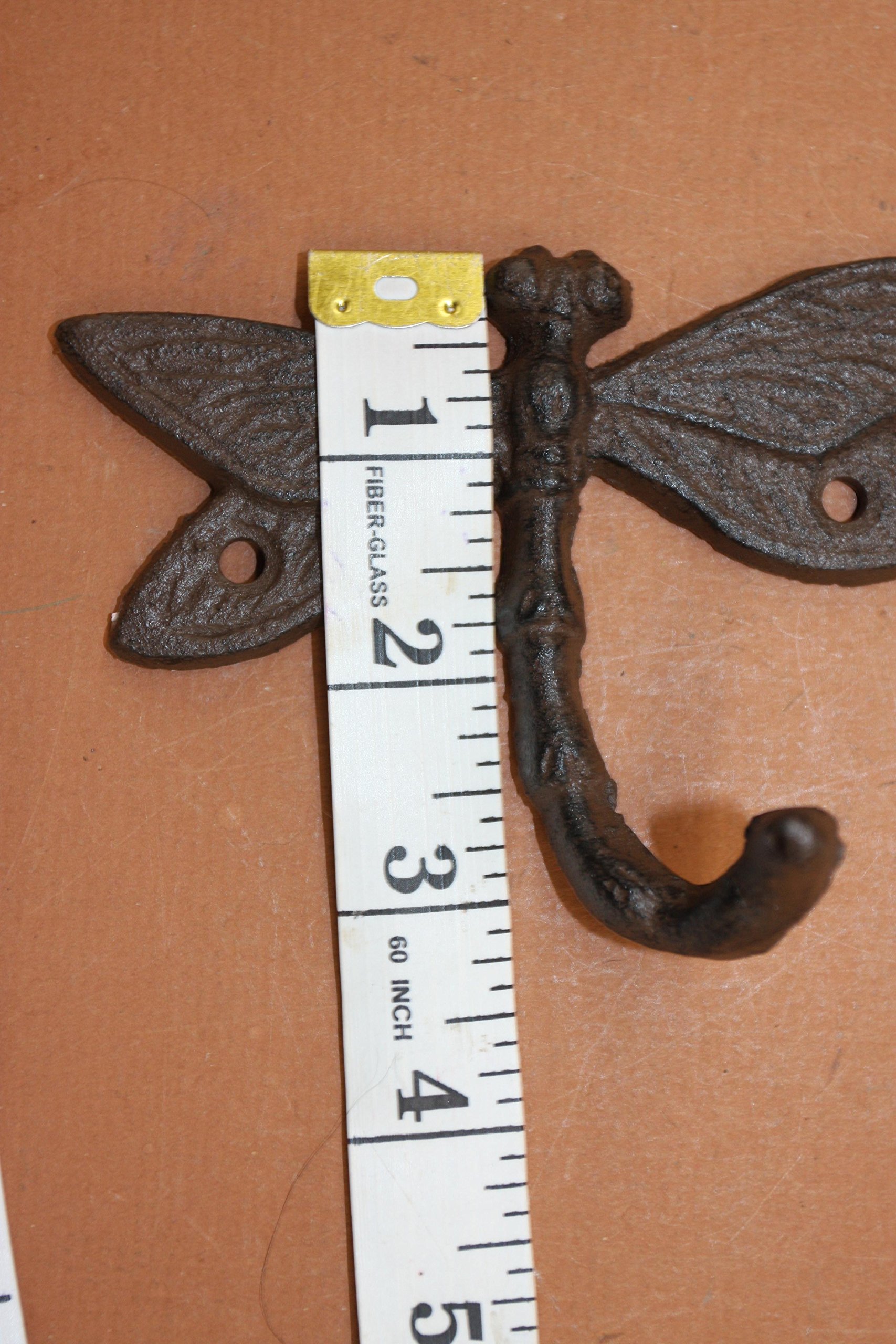 Rustic Cottage Dragonfly Deisgn Bath Towel Hooks Powder Coat Brown Cast Iron, 3 1/4 inch Tall, H-90, Set of 3