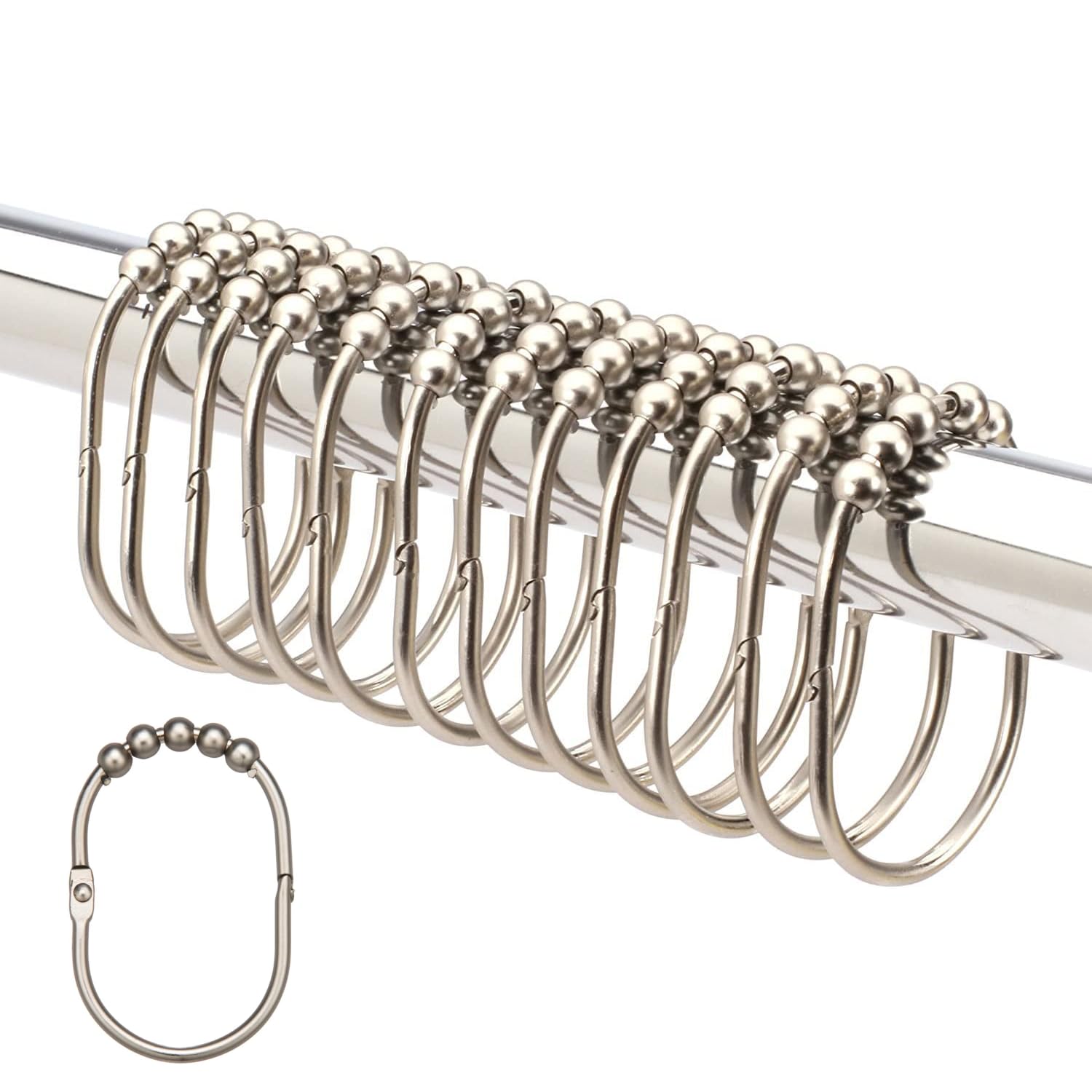 2 Lb. Depot Wide Shower Curtain Rings - Set of 12 Easy Glide Rollers with Polished Nickel Finish - Stainless Steel Shower Hooks for Straight and Curved Rods - Decorative and Durable for Any Bathroom