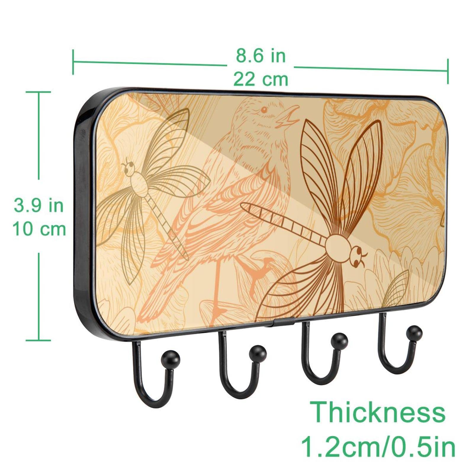 Personalized Adhesive Hooks Towel Hooks Wall Hooks for Kitchen Bathroom Natural Birds & Dragonfly