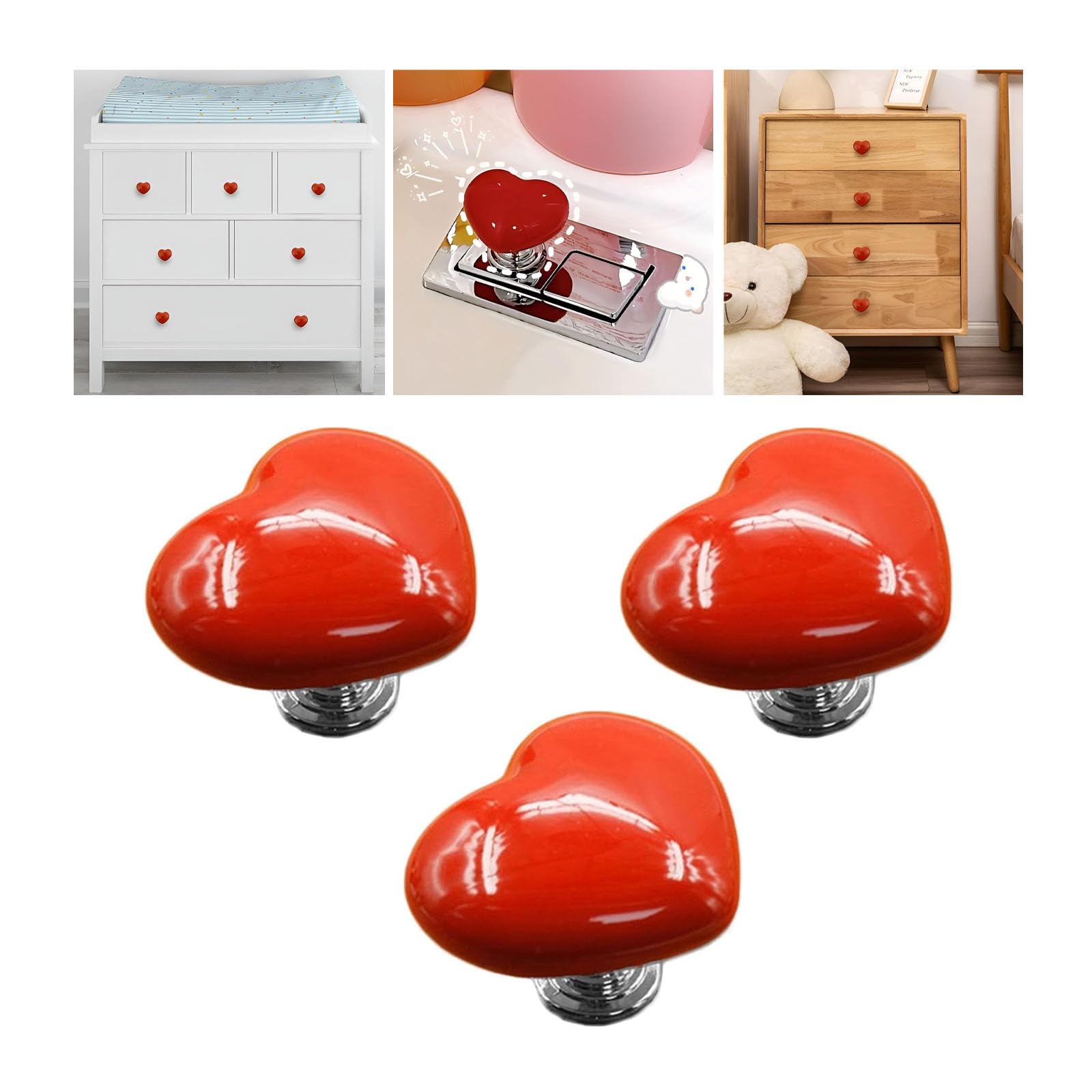 Love Heart Toilet Button, 2023 New Creative Love Heart Shaped Toilet Push Button Flush Replacement, No Need to Punch Holes Drawer Knobs Door Handle Decor for Home (A-Red)