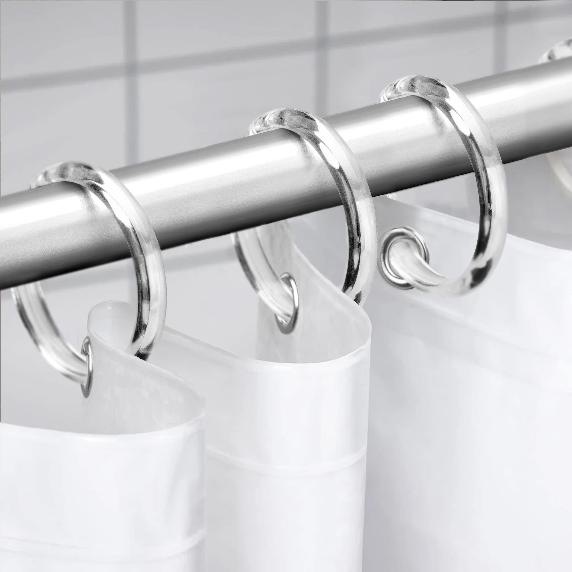 DecorRack 24 Clear Jumbo Shower Curtain Rings, 2 Sets of Large Plastic C Shape Shower Hooks, Ring Hangers with Clip for Bathroom Shower Curtain Rod (Set of 24)