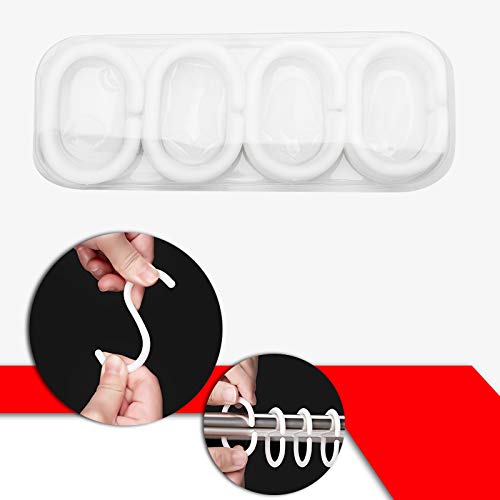 White Plastic Shower Curtain Rings Hooks for Bathroom Shower Window Rod (White