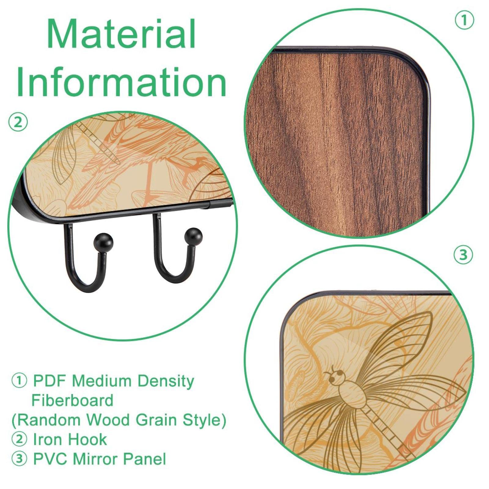 Personalized Adhesive Hooks Towel Hooks Wall Hooks for Kitchen Bathroom Natural Birds & Dragonfly