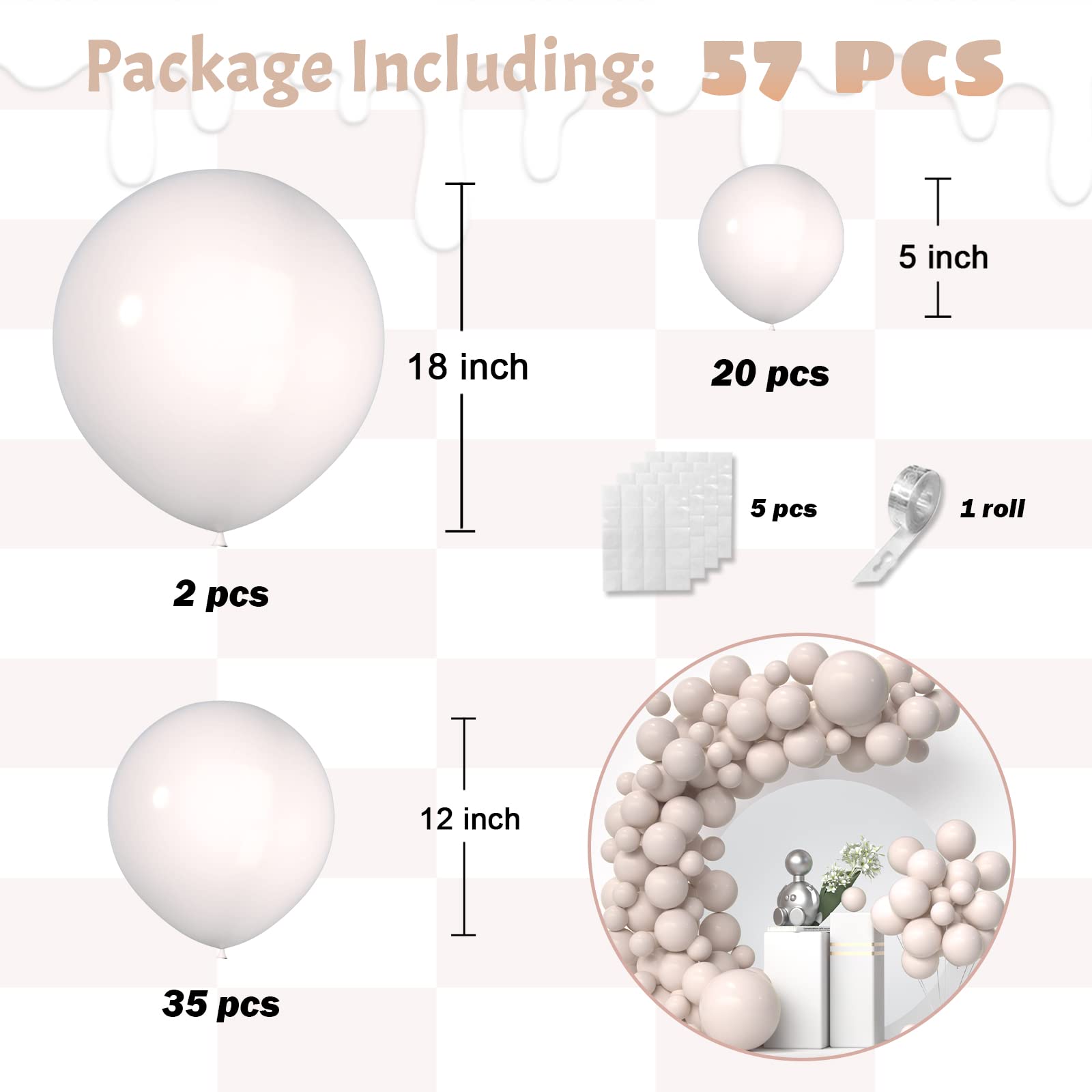 Double Stuffed White Nude Balloons Different Sizes 5In 12In 18In, 2 Layer Thick Balloon Garland Arch Kit, Boho Beige Balloons Ivory White Blush Balloon Garland Pastel Latex Balloons Sets