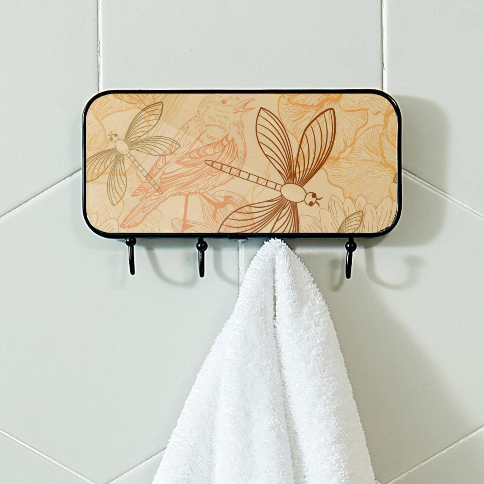 Personalized Adhesive Hooks Towel Hooks Wall Hooks for Kitchen Bathroom Natural Birds & Dragonfly