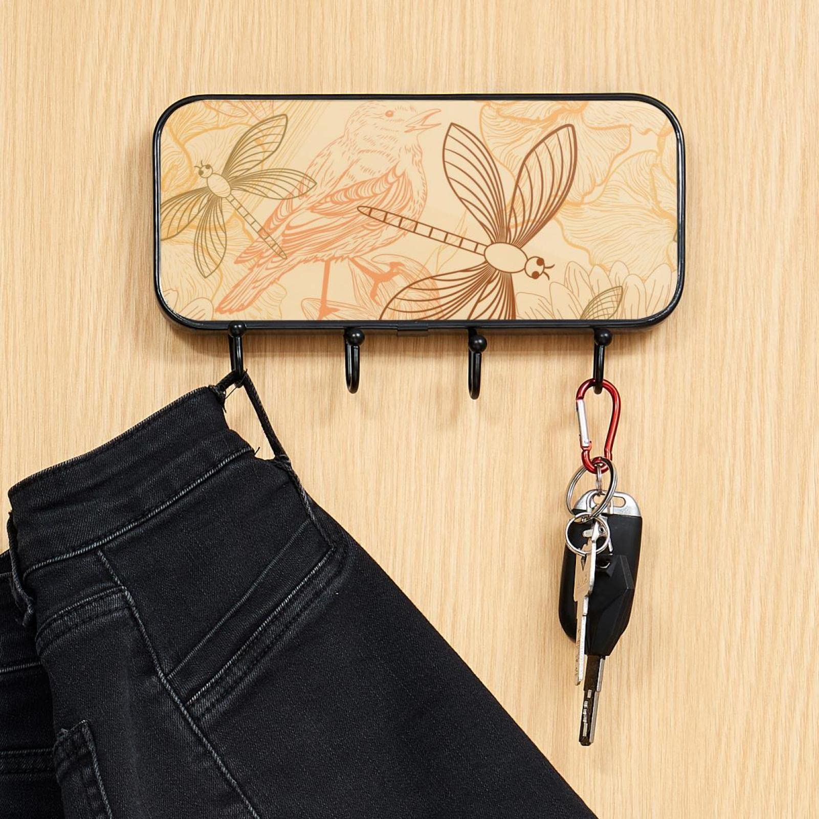 Personalized Adhesive Hooks Towel Hooks Wall Hooks for Kitchen Bathroom Natural Birds & Dragonfly