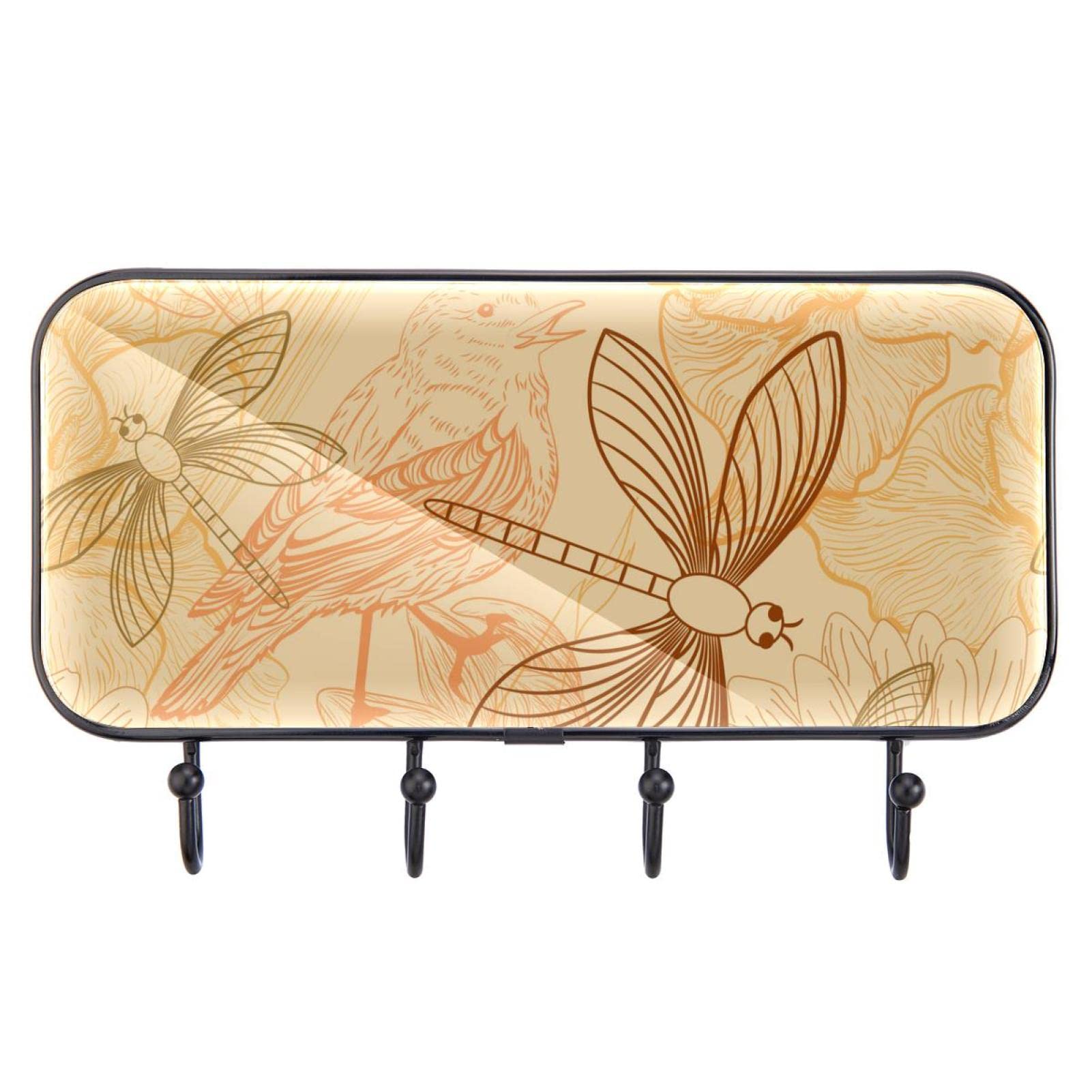 Personalized Adhesive Hooks Towel Hooks Wall Hooks for Kitchen Bathroom Natural Birds & Dragonfly