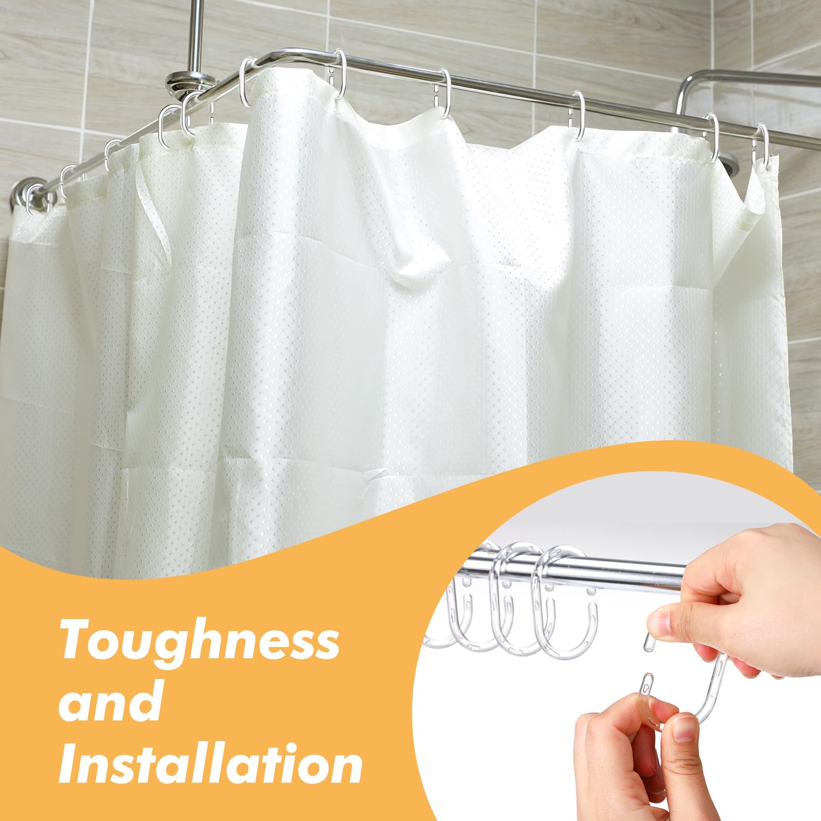 Sintuff 120 Pcs Plastic Shower Curtain Rings Hooks C Shaped Rings Hook Hanger for Bathroom Shower Window Rod (Clear)