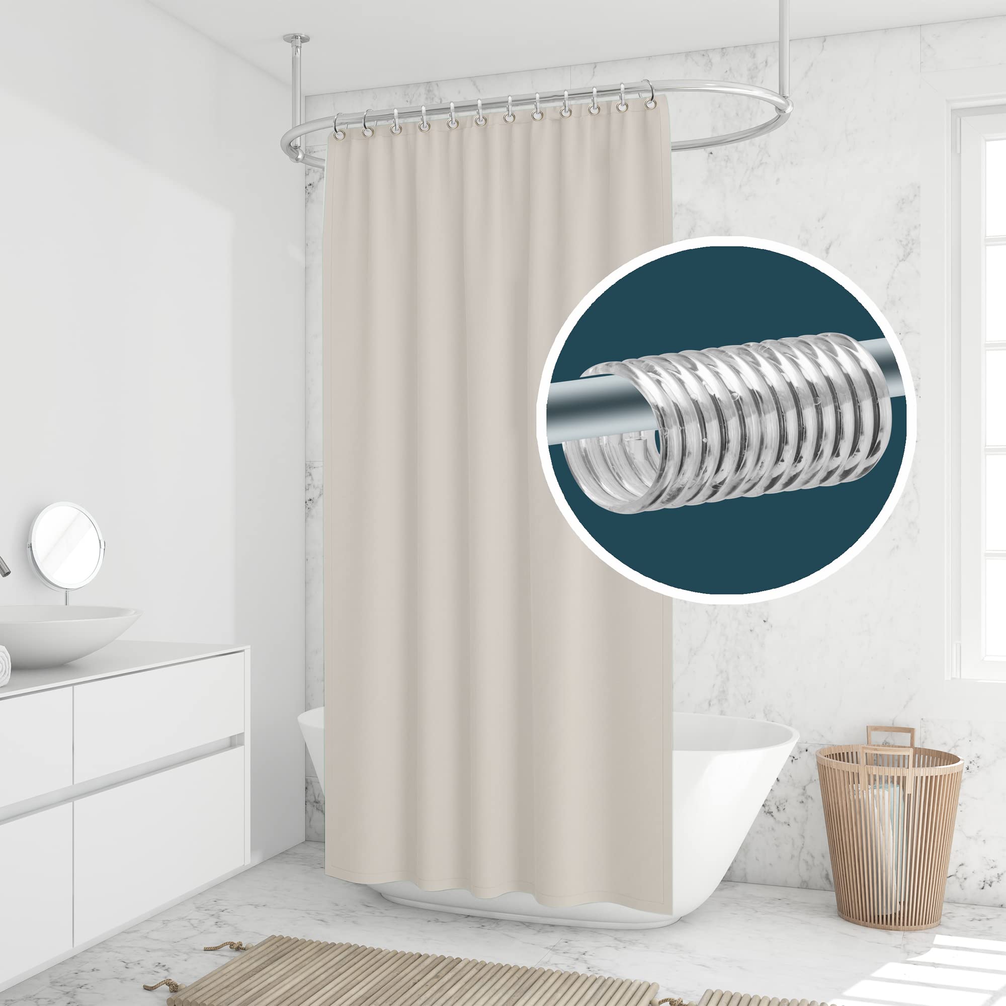 DecorRack 24 Clear Jumbo Shower Curtain Rings, 2 Sets of Large Plastic C Shape Shower Hooks, Ring Hangers with Clip for Bathroom Shower Curtain Rod (Set of 24)