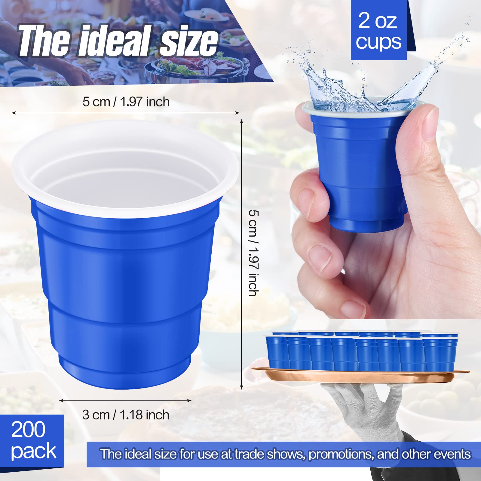 Yetene 200pcs 2 oz Easter Plastic Shot Cups Mini Disposable Shot Glasses for Wedding Baby Shower Graduation Party Supply Summer Beer Taste Serving(Blue)