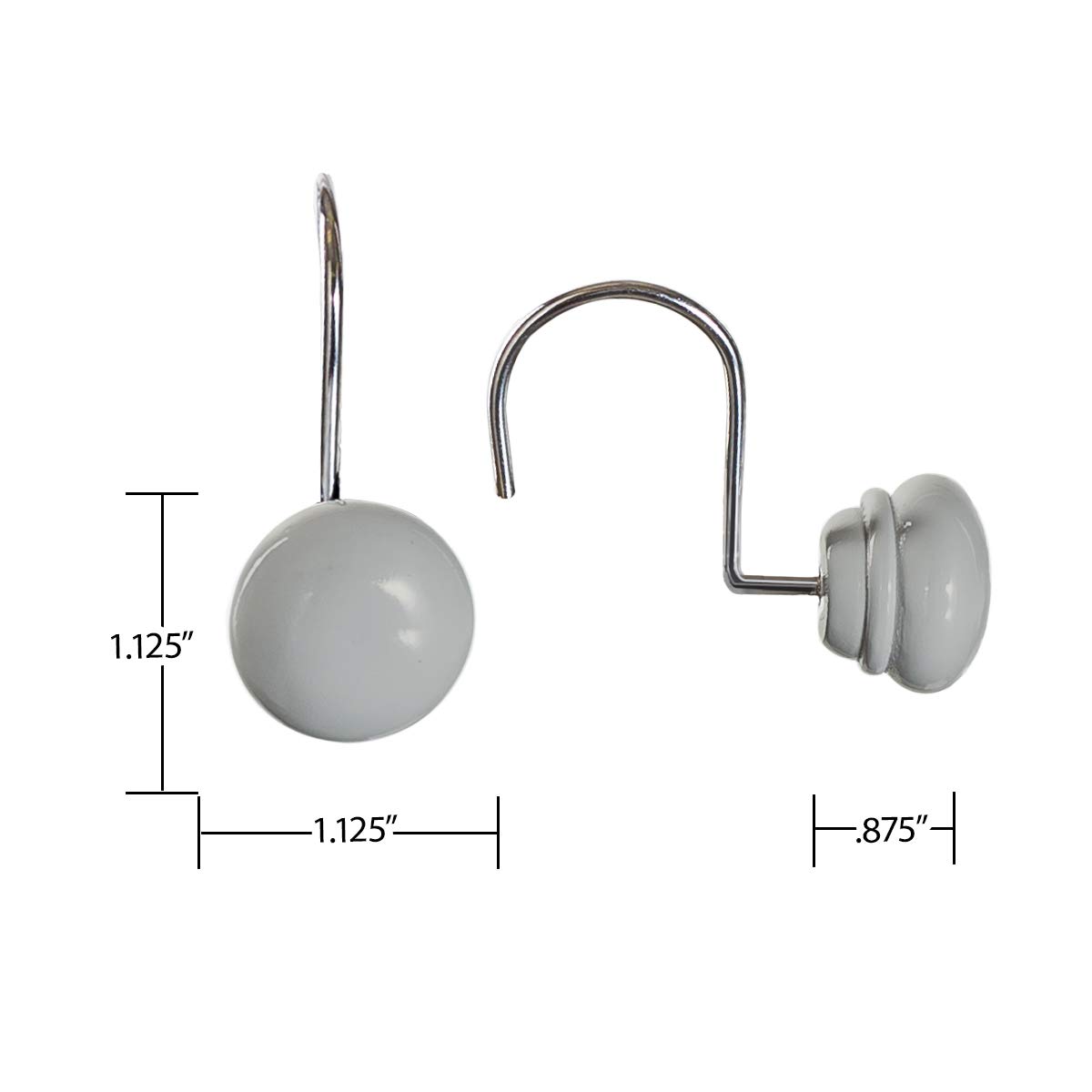 Creative Scents Grey Shower Curtain Hooks Decorative - Set of 12 Gray Shower Curtain Rings for Bathroom Shower Rod - Decorative Shower Hooks for Shower Curtain for Bathroom Decor