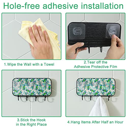 Lyetny Towel Holder Wall Mounted Towel Rack Bathroom Decor Bathrobe Robe Coat Clothing Beautiful Green Dragonfly Bath Towel Hanger Storage Organizer