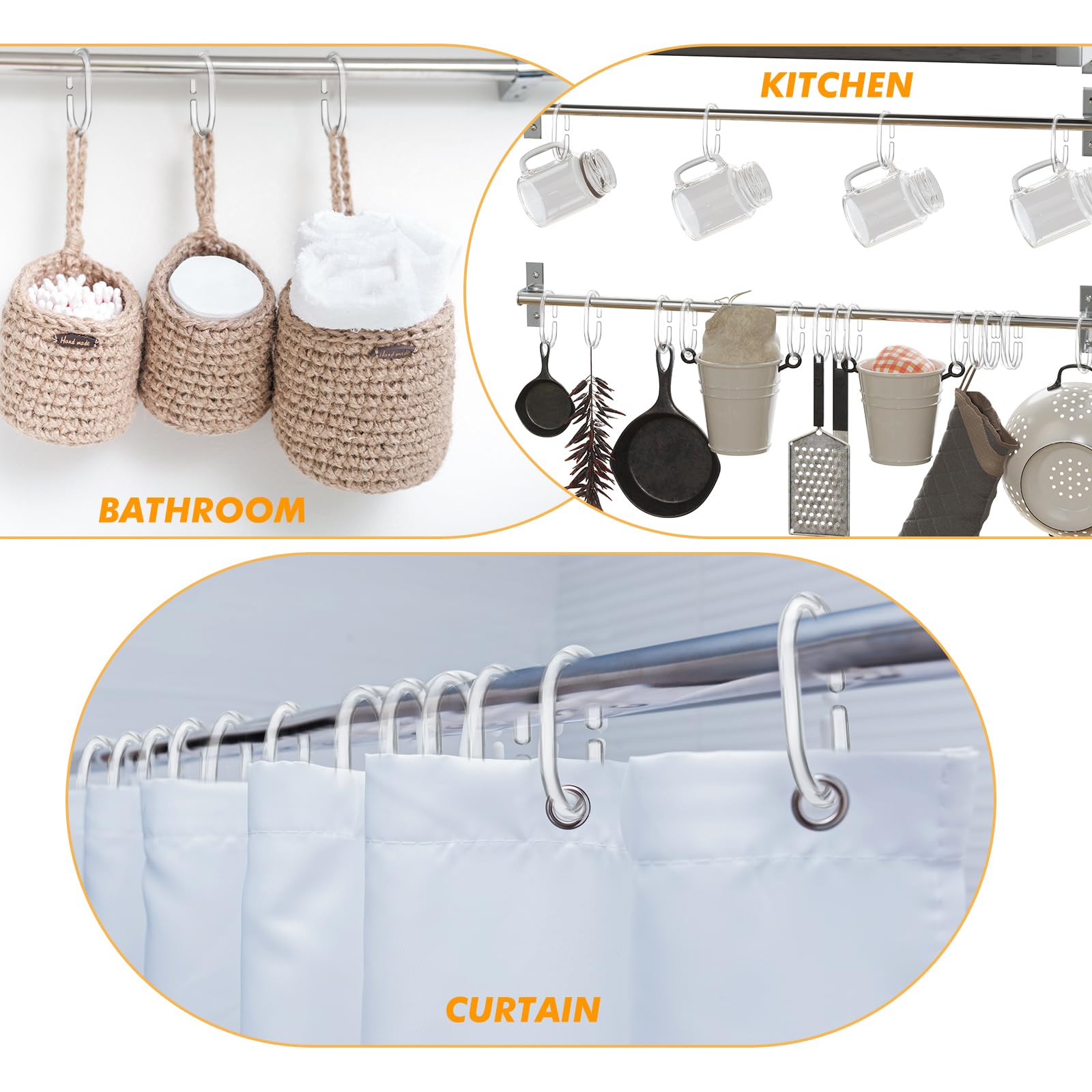 Sintuff 120 Pcs Plastic Shower Curtain Rings Hooks C Shaped Rings Hook Hanger for Bathroom Shower Window Rod (Clear)