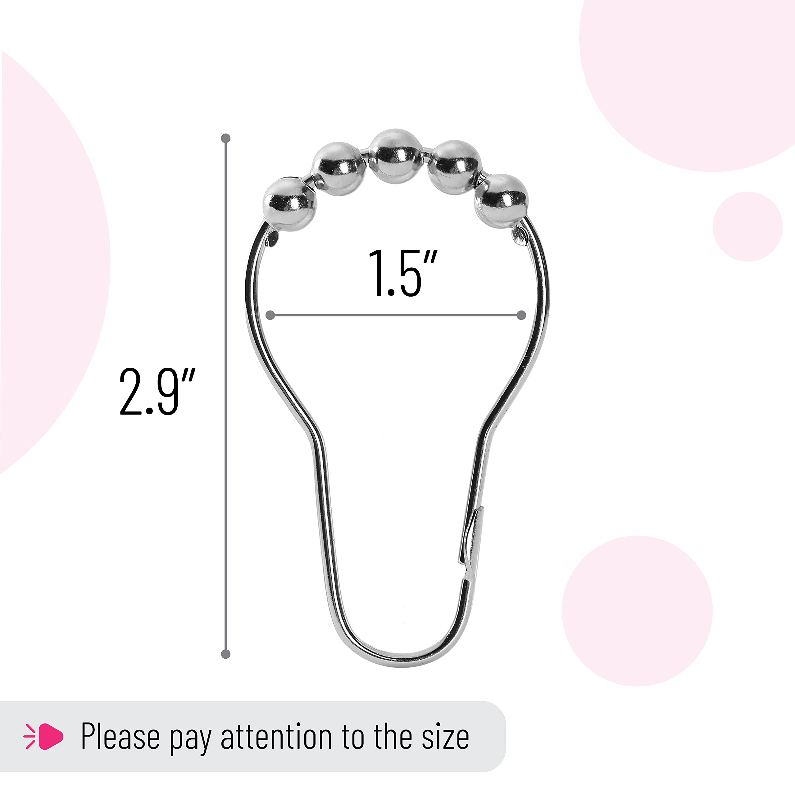 Slick- Shower Curtain Rings, 12 Pack, Shower Curtain Hooks, Shower Rings, Shower Curtain Hooks Rust Proof, Shower Rings for Curtain, Silver Shower Curtain Hooks, Shower Curtain Hangers
