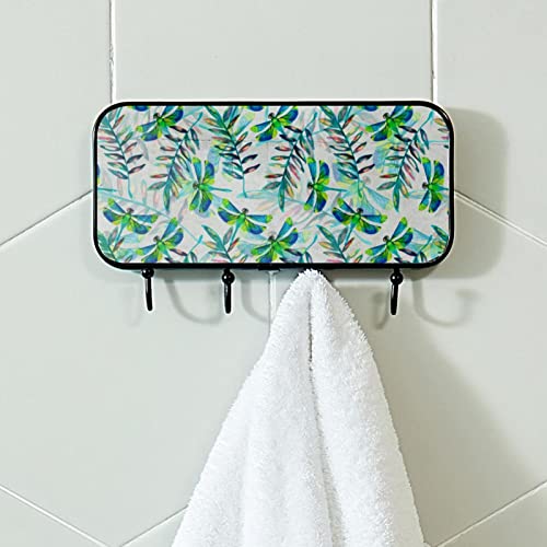Lyetny Towel Holder Wall Mounted Towel Rack Bathroom Decor Bathrobe Robe Coat Clothing Beautiful Green Dragonfly Bath Towel Hanger Storage Organizer