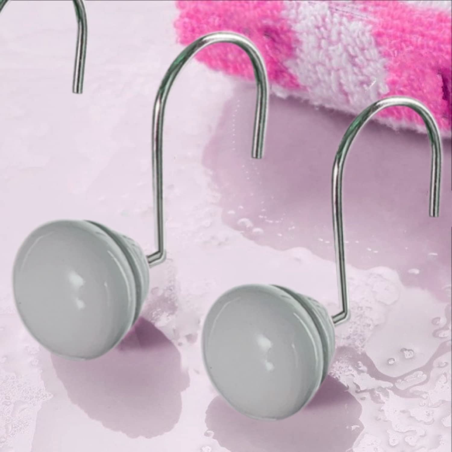 Creative Scents Grey Shower Curtain Hooks Decorative - Set of 12 Gray Shower Curtain Rings for Bathroom Shower Rod - Decorative Shower Hooks for Shower Curtain for Bathroom Decor