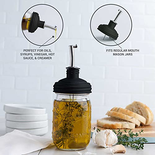 reCAP Mason Jar Pour Spout | Regular Mouth | Made in the USA | Leak-proof | Freezer-proof | Black - 2 Pack