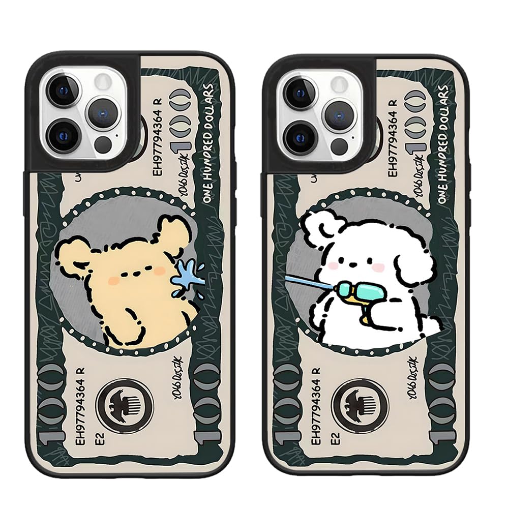 Ehreus Couple Matching Phone Case for iPhone 16 15 14 13 12 11 Pro Max Plus Mini XR X XS 7 8 SE, Aesthetic 100 Dollars Pattern iPhone Case Shock-Absorbent Hard Print Phone Case for Women Men Girls