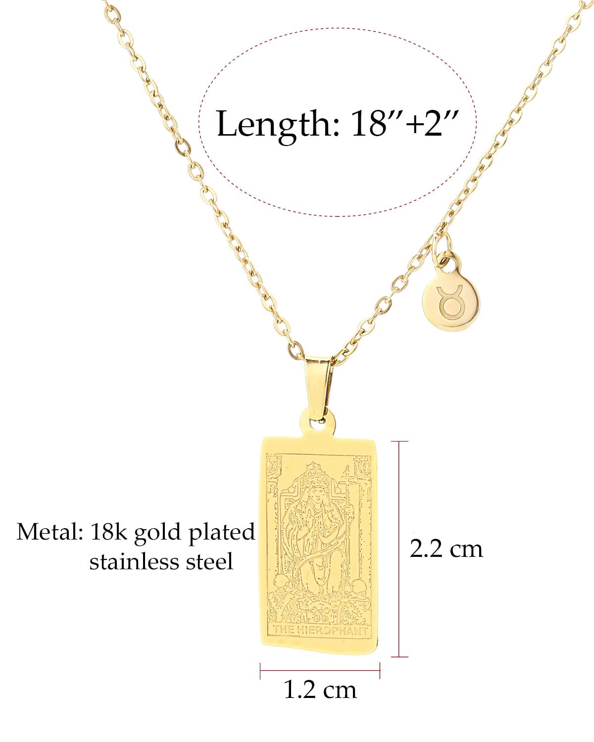 TGOLM 14k Gold Plated Taurus Necklace Hierophant Tarot Card Constellation Jewelry Birthday Gift for Women