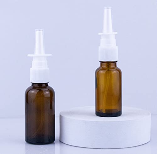 6PCS 30ml Amber Glass Nasal Sprayers Refillable Fine Mist Sprayer Makeup Water Travel Containers Vials Nose Spray Bottles for Saline Wash Applications