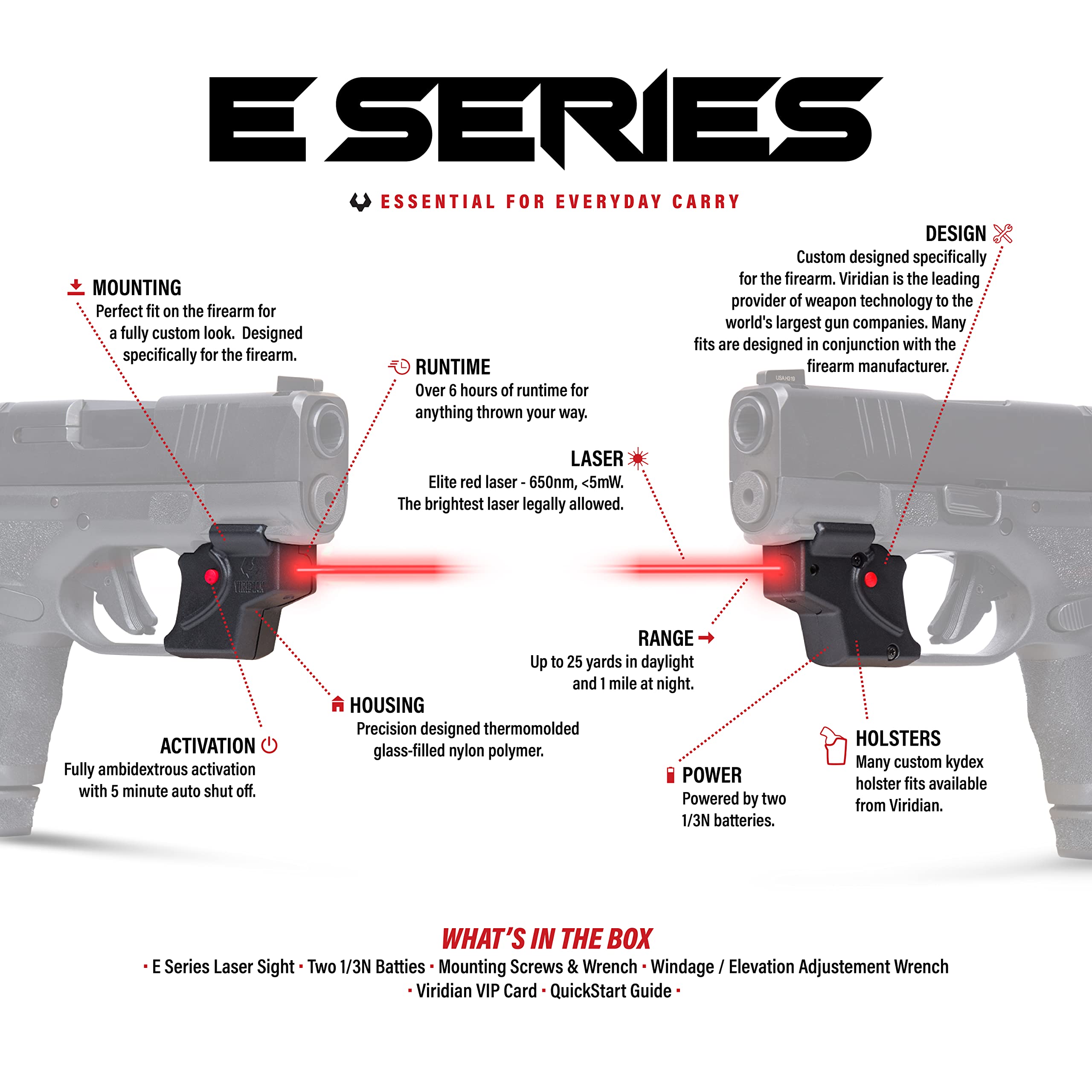 Viridian E Series Red Laser Sight for Taurus Spectrum, Gun Sight with Ambidextrous On and Off Switch, Black