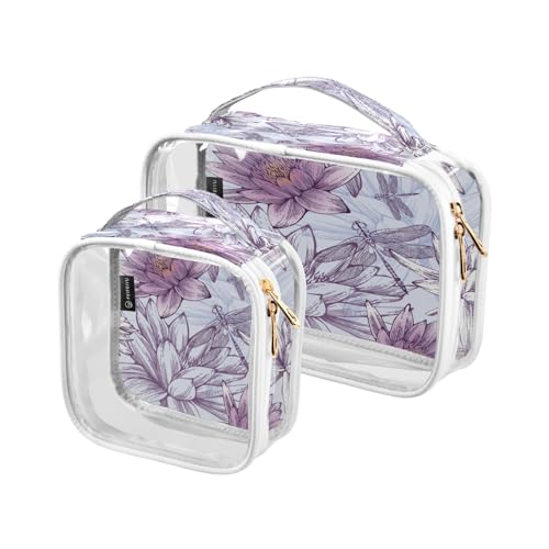 senya Clear Toiletry Bag,Travel Makeup Cosmetic Bag Carry on Airport Airline Compliant Bag Purple Lilies and Dragonflies for Women Men