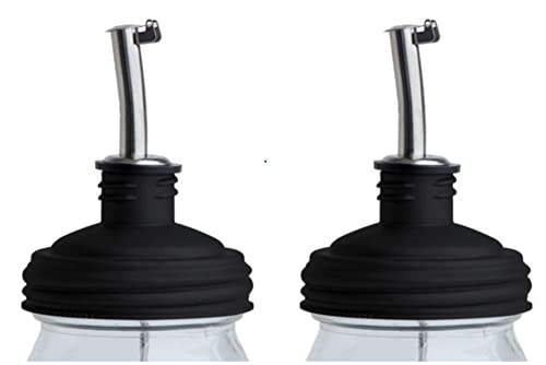 reCAP Mason Jar Pour Spout | Regular Mouth | Made in the USA | Leak-proof | Freezer-proof | Black - 2 Pack