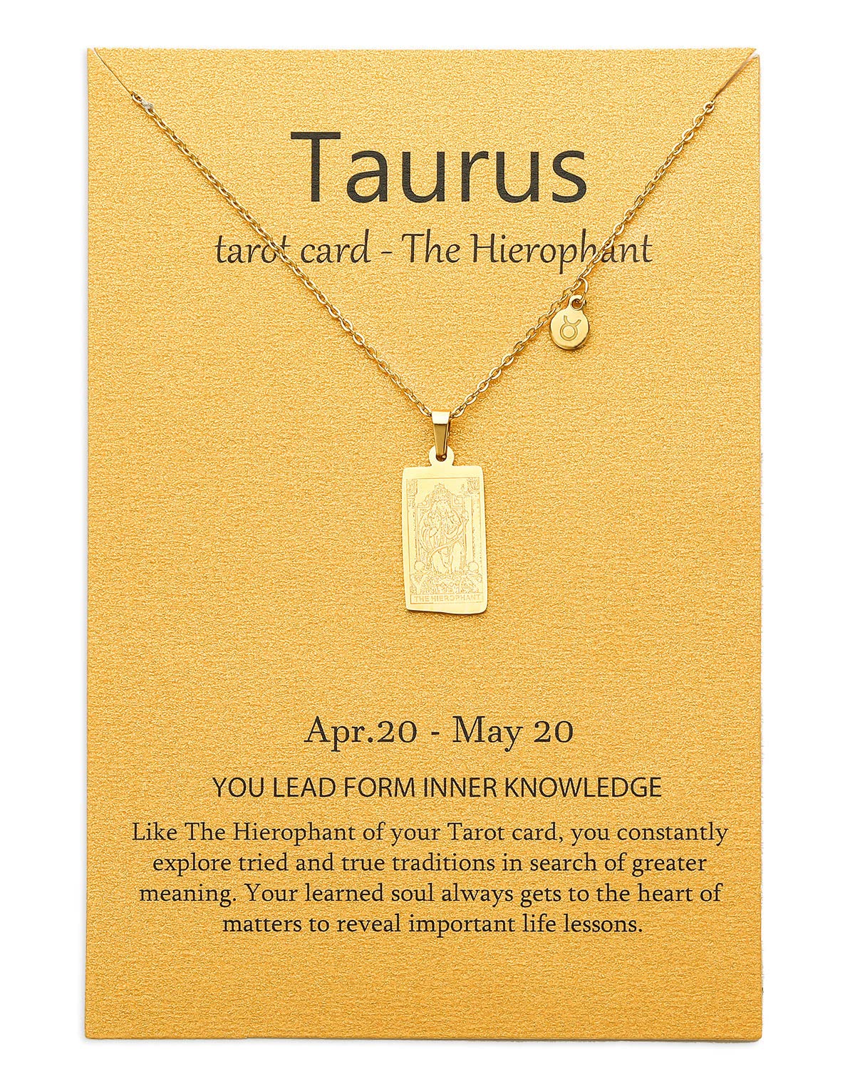 TGOLM 14k Gold Plated Taurus Necklace Hierophant Tarot Card Constellation Jewelry Birthday Gift for Women