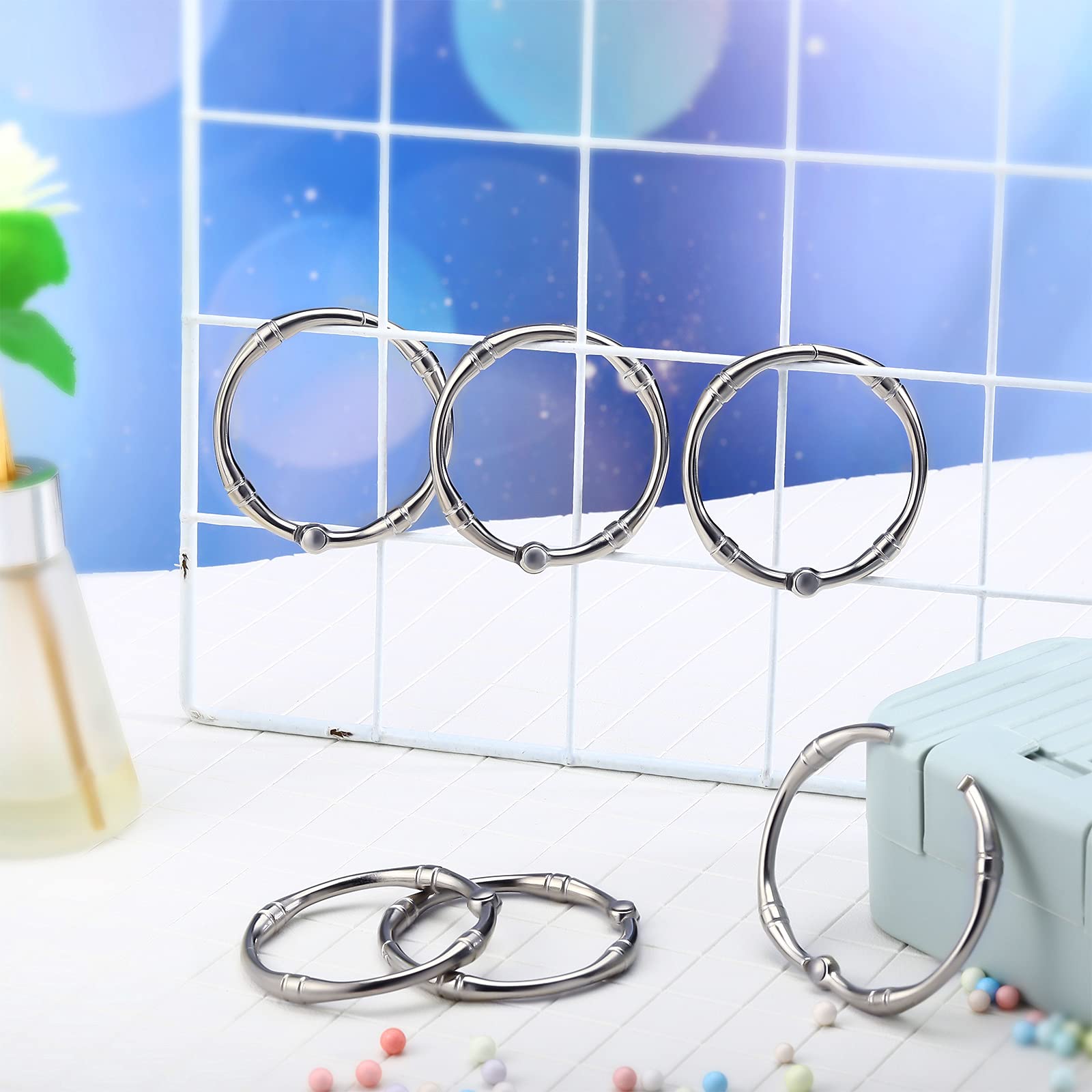 Karenhi 12 Pieces Shower Curtain Ring Metal Circular Rust Resistant Shower Curtain Hook Easy to Open and Close Round Shower Curtain Hook for Bathroom Decoration (Silver, Rustic Style)