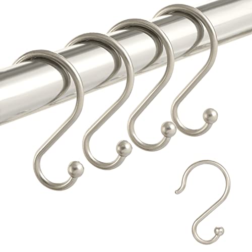 Nickel Shower Curtain Hooks Rings, Never Rust Proof and Durable Aluminum Shower Curtain Rings, Set of 12 S Hooks Hangers for Shower Rod, Pots and Pans, Plants, Clothing, Towels, etc.(Nickel)