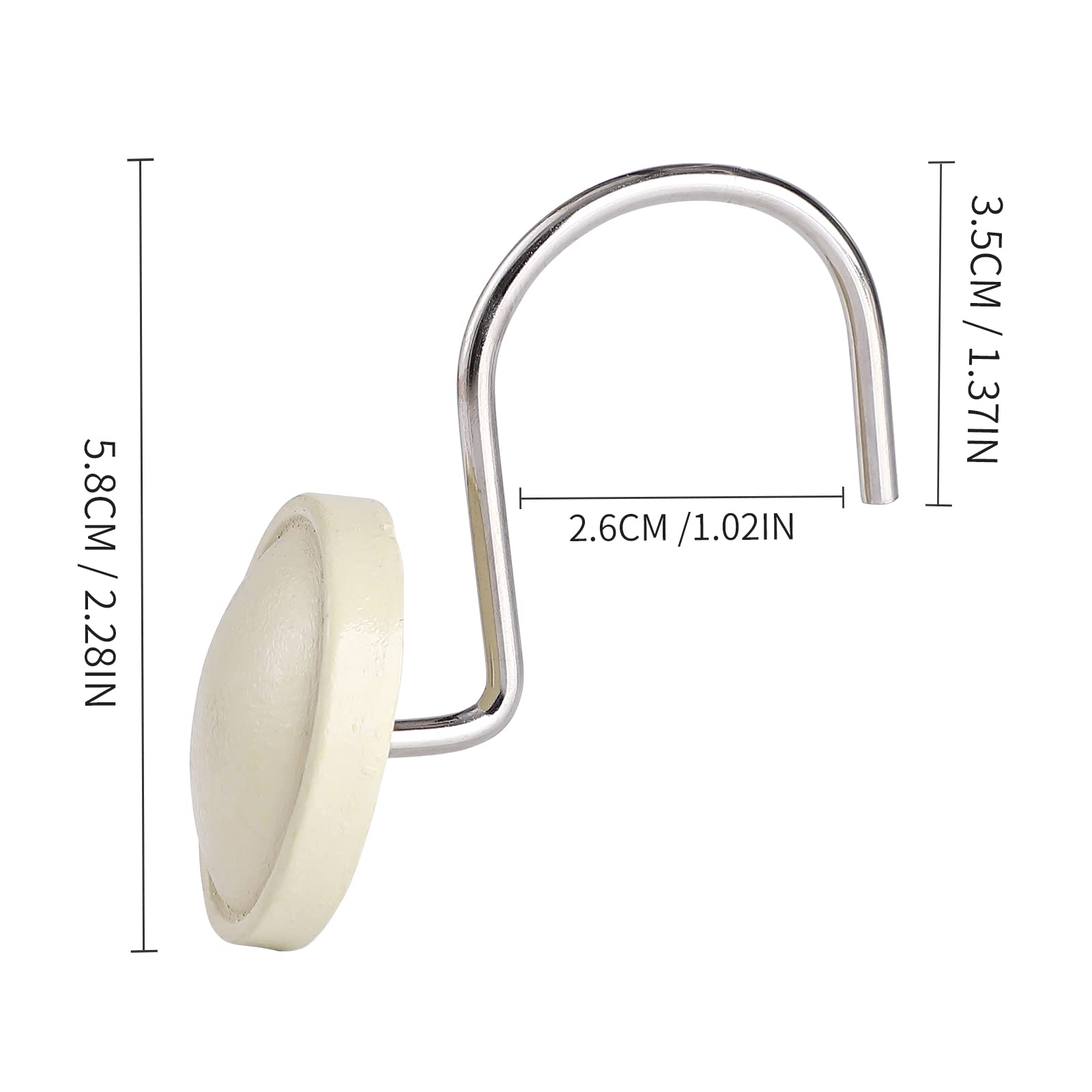 Twofishes Cream Rounds Resin Shower Curtain Hooks Set of 12 Decorative Rust Proof Resin Shower Curtain Rings Pack of 12