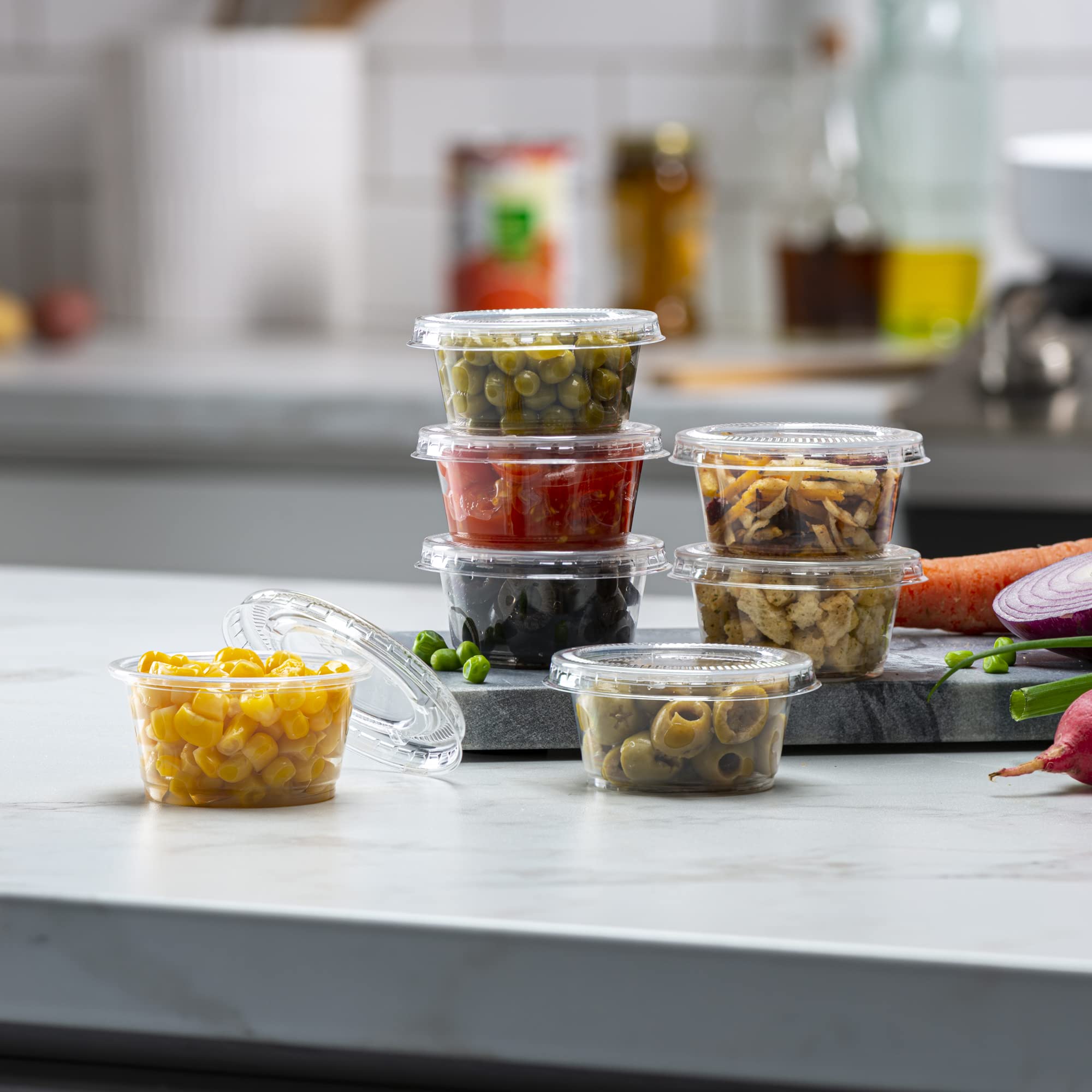 (2 oz - 200 Sets) Clear Diposable Plastic Portion Cups With Lids, Small Mini Containers For Portion Meal Prep, Sauce Cups, Slime, Condiments, Medicine, Dressings, Crafts, Disposable Souffle Cups