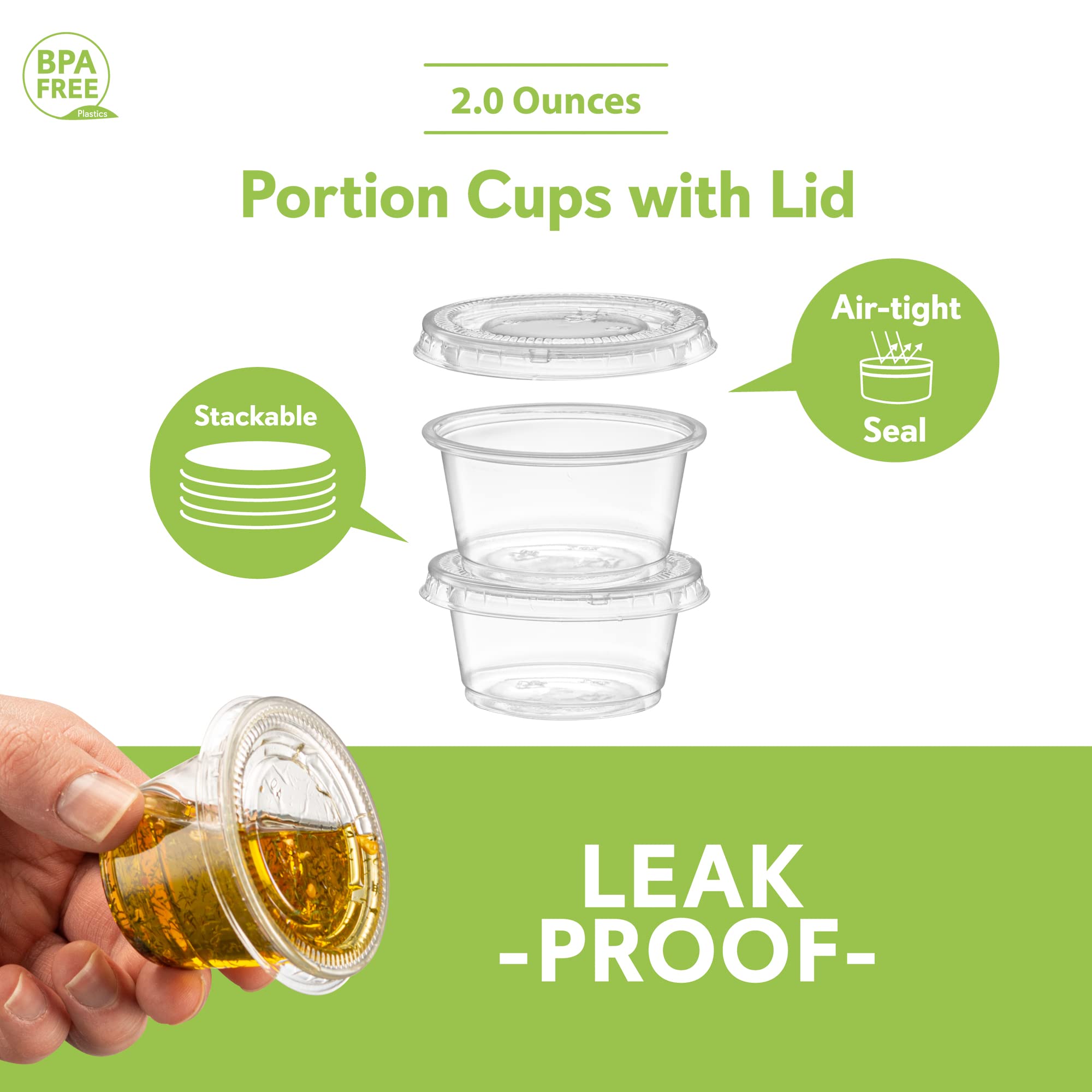 (2 oz - 200 Sets) Clear Diposable Plastic Portion Cups With Lids, Small Mini Containers For Portion Meal Prep, Sauce Cups, Slime, Condiments, Medicine, Dressings, Crafts, Disposable Souffle Cups