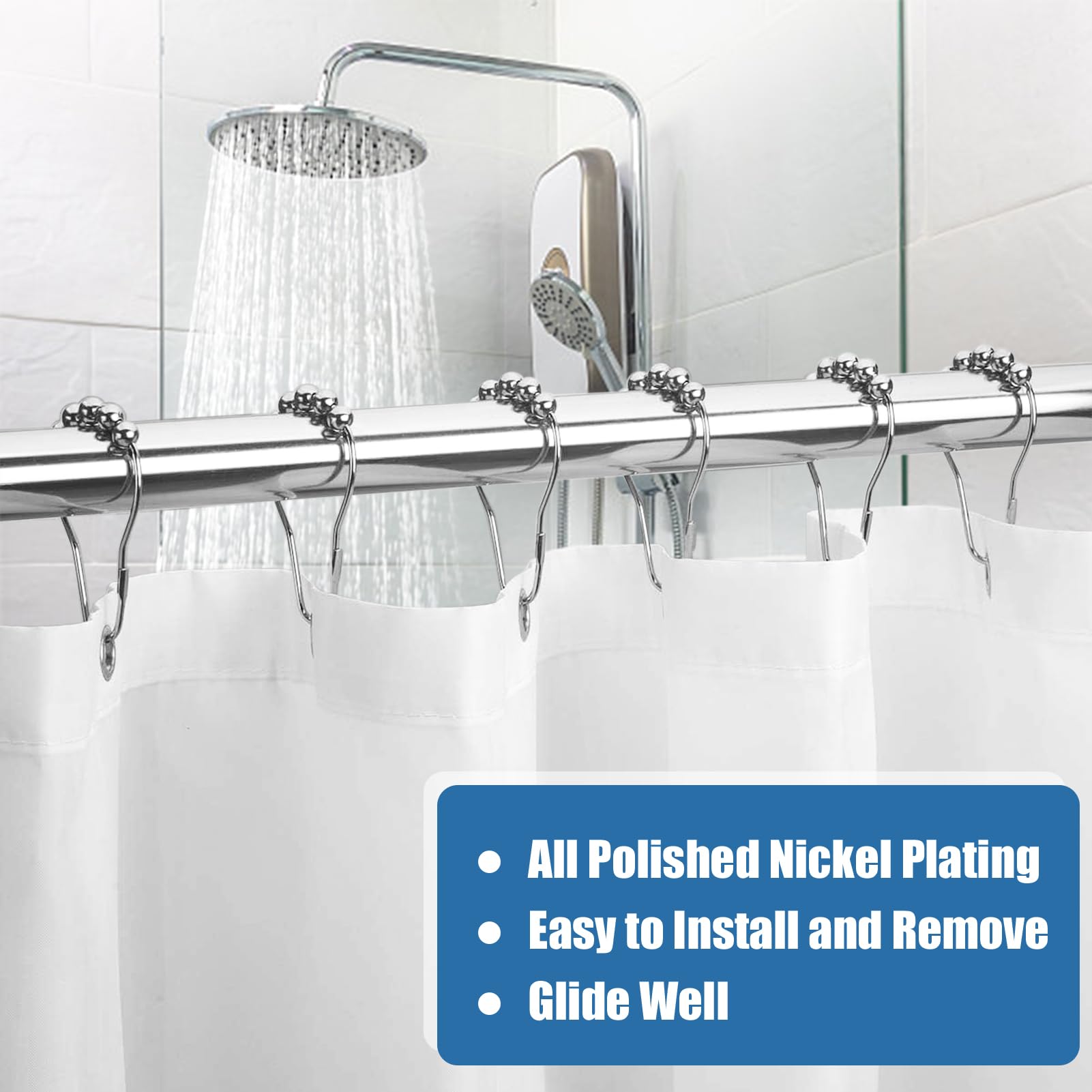 Shower Curtain Hooks Rings for Bathroom - 12 Pcs Stainless Steel (Silver Pear-Shape)