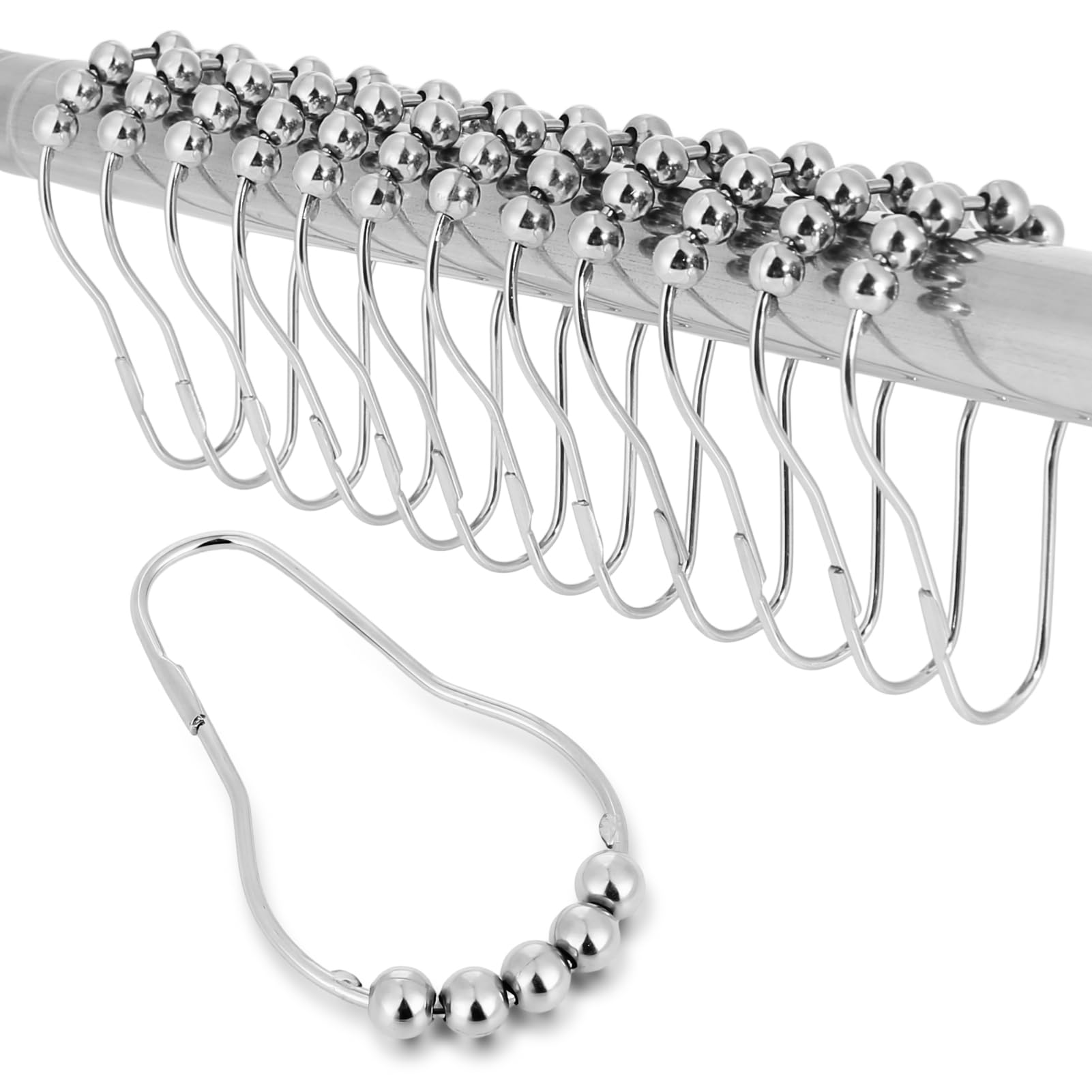 Shower Curtain Hooks Rings for Bathroom - 12 Pcs Stainless Steel (Silver Pear-Shape)