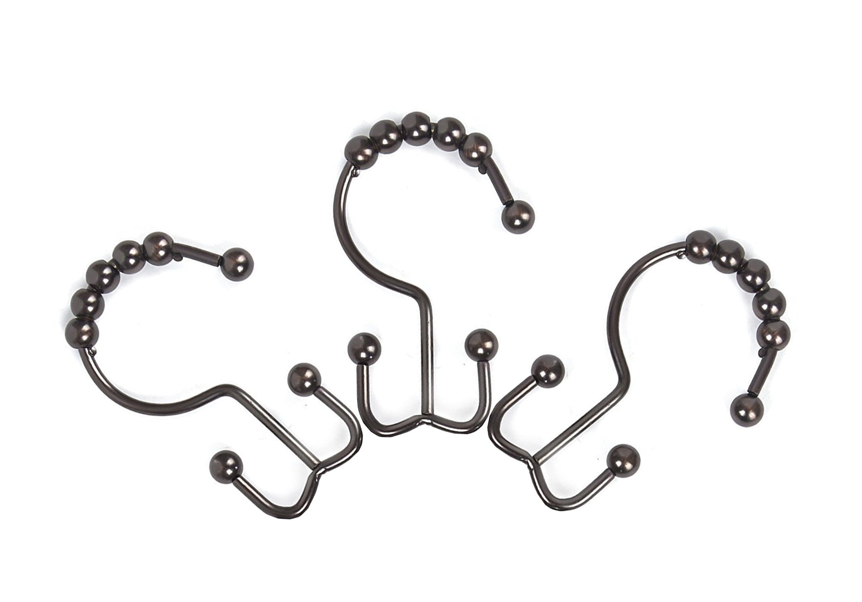 TopAAA Metal Double Glide Roller Shower Curtain Hooks Rings,100% Stainless Steel, Set of 12 (Oil Rubbed Bronze)