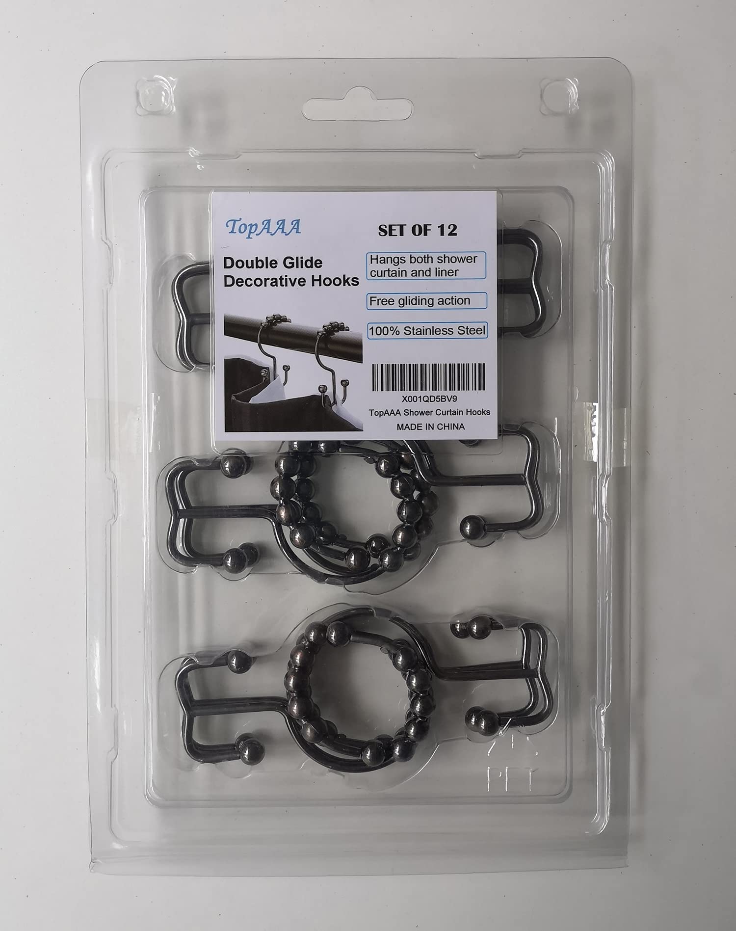 TopAAA Metal Double Glide Roller Shower Curtain Hooks Rings,100% Stainless Steel, Set of 12 (Oil Rubbed Bronze)