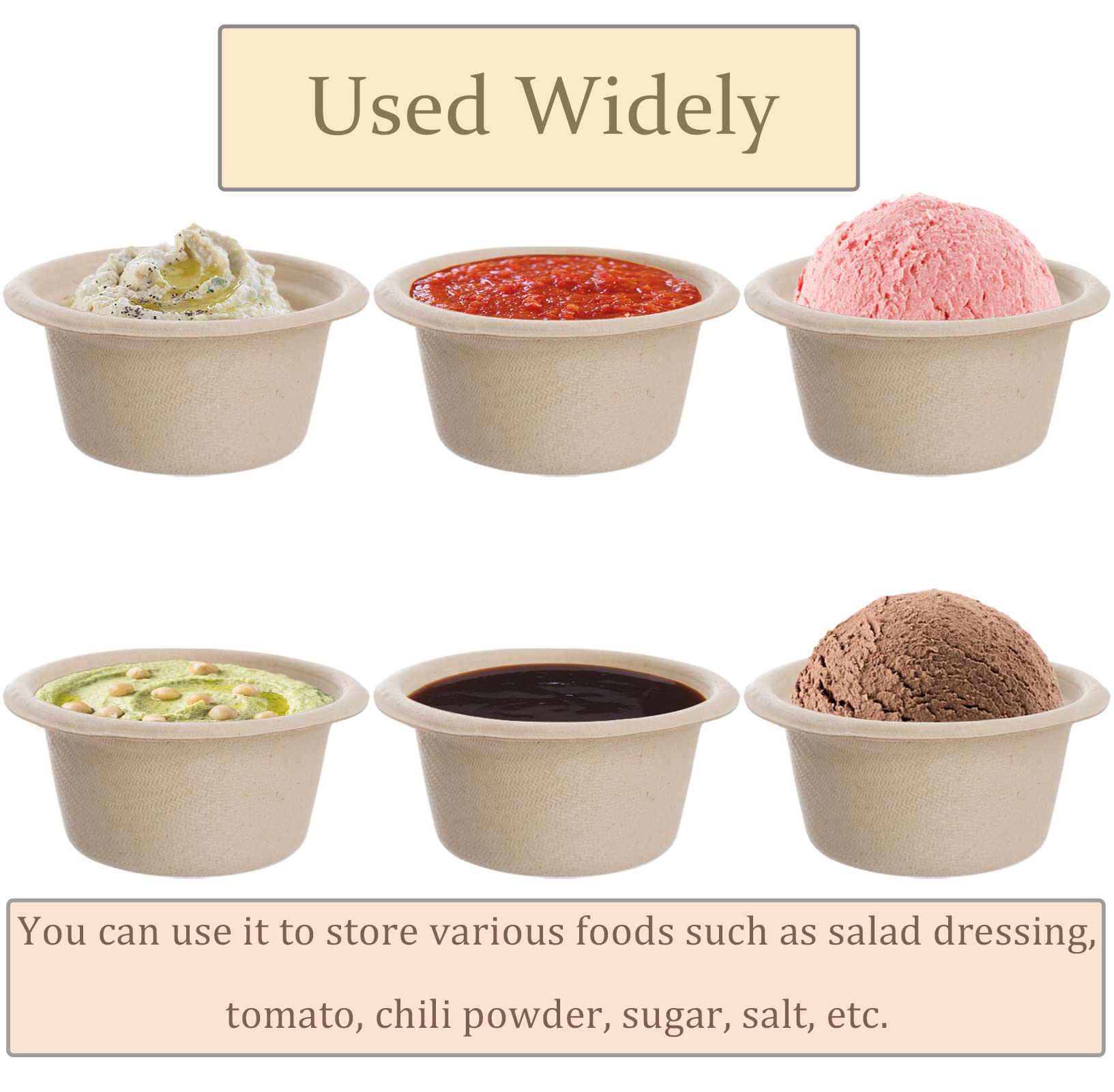 Yesland 200 Pack 2 oz Natural Bagasse Fiber Cups with Lids, Paper Tasting Cups Disposable Sample Food cup, Compostable Sauce Containers for Snack Tasting Charcuterie